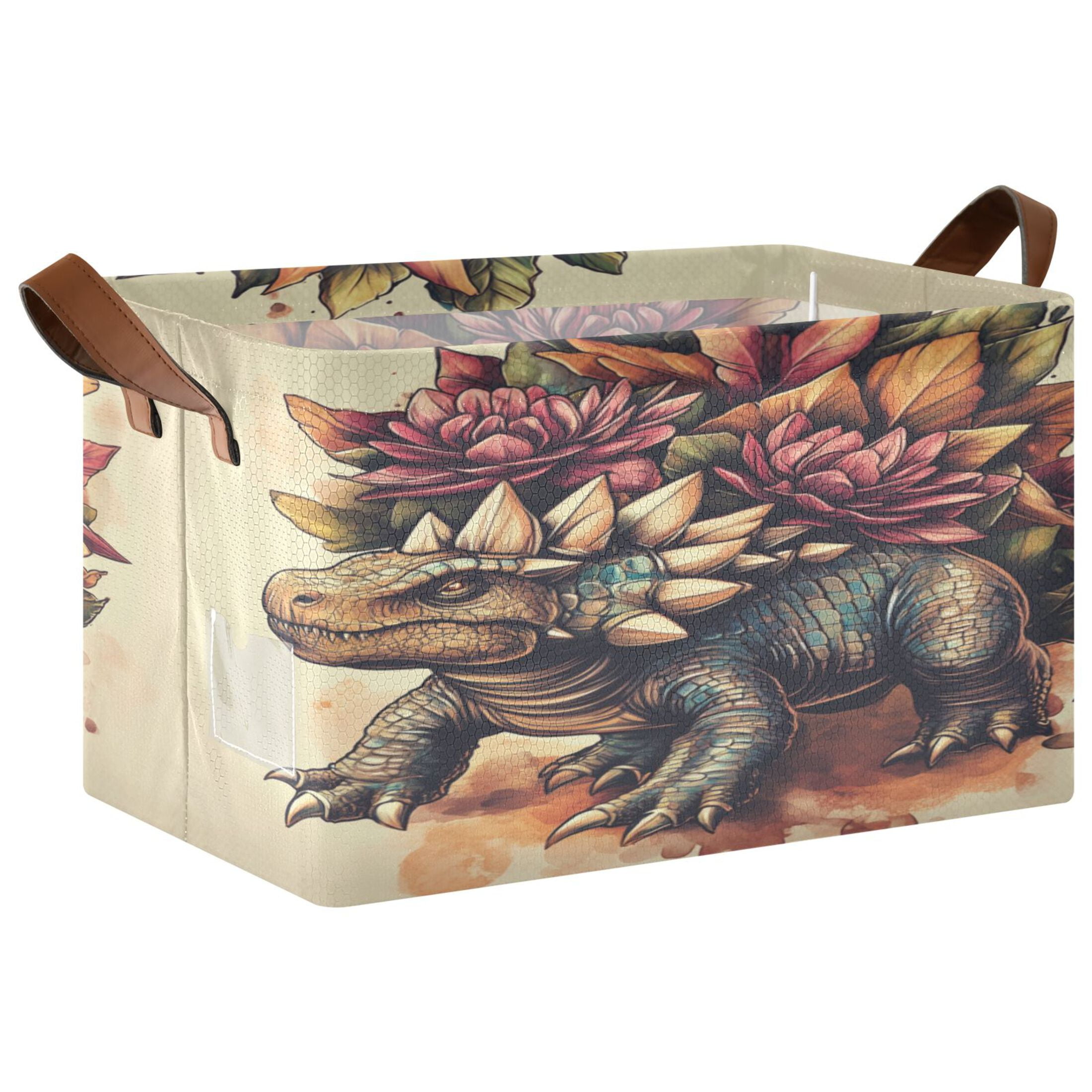 Stegosaurus Illustration in Realistic Style Storage Basket Soccer Plaid ...