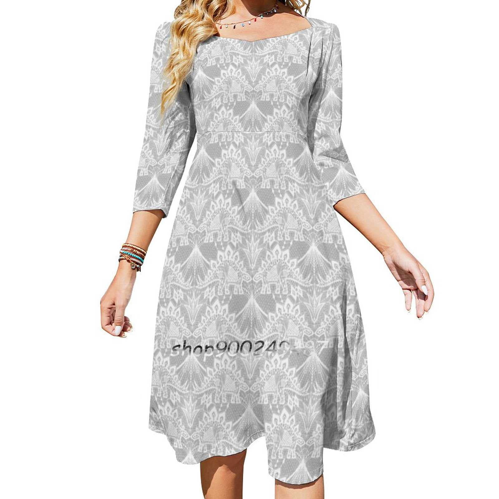 Stegosaurus Lace-White Square Neck Dress New Plus Size Elegant Women Waist Tight Dress ...