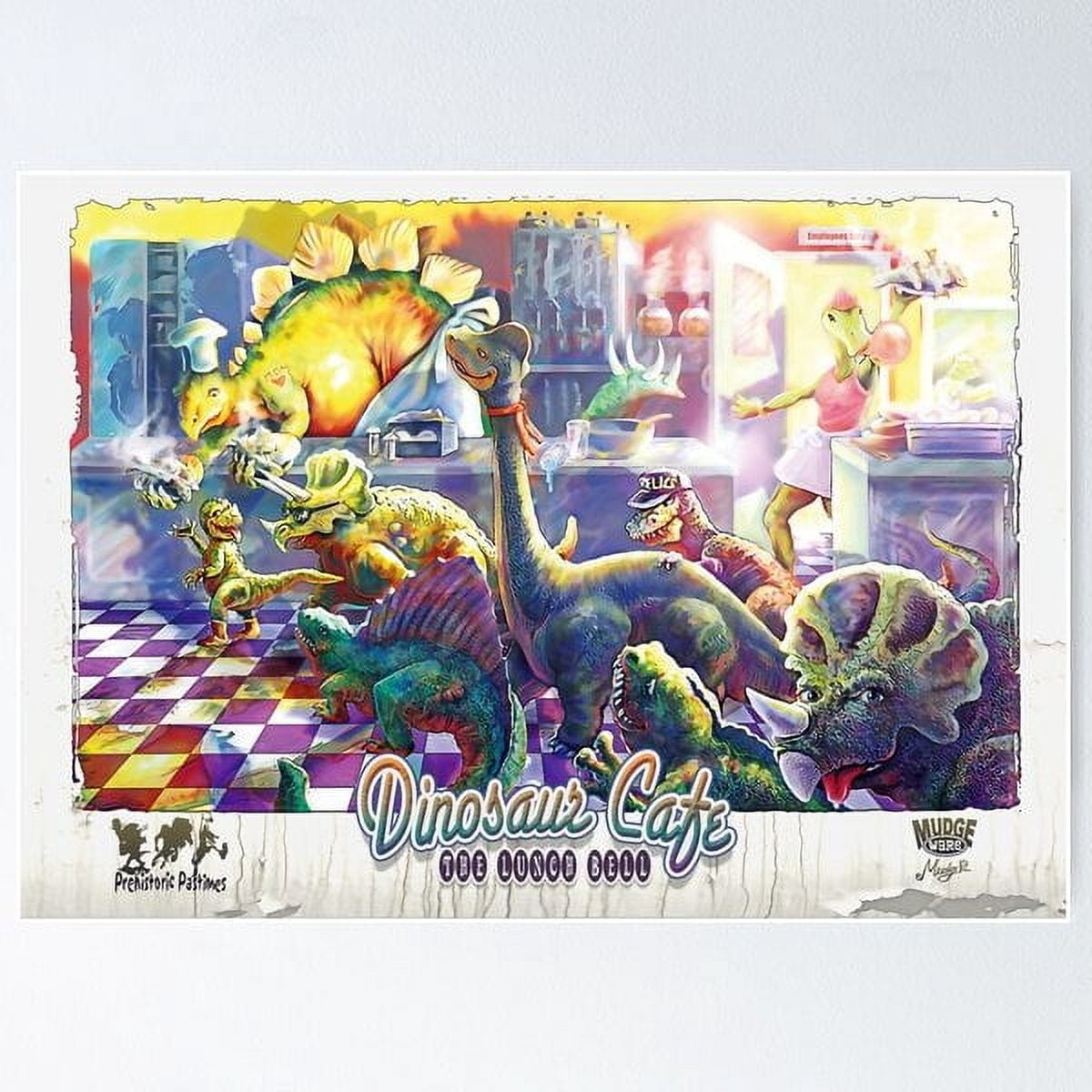 Stegosaurus Triceratops T Rex Dinosaur Cafe Poster Wall Art, Modern ...