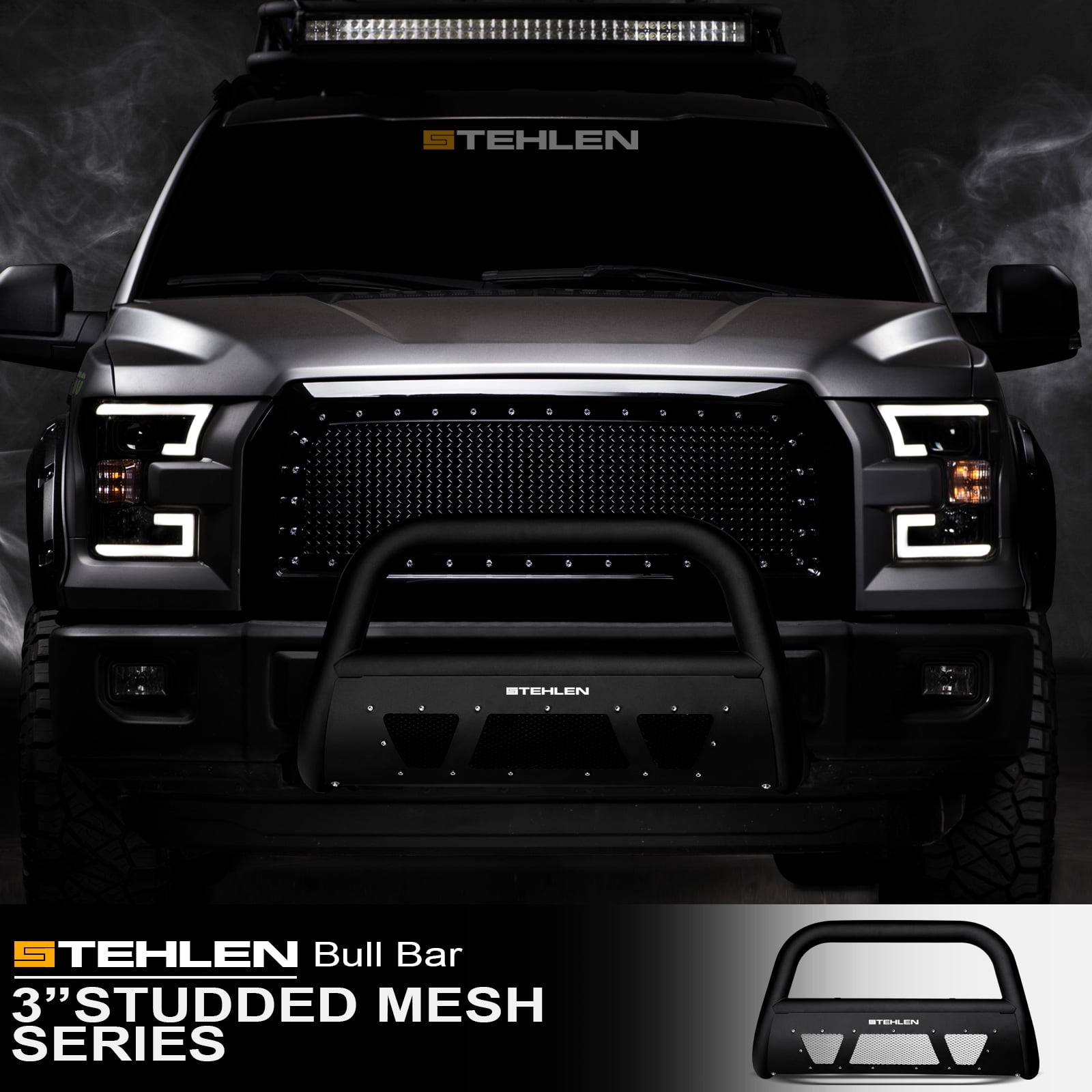 Stehlen 714937182882 3" Studded Mesh Series Bull Bar - Matte Black For ...