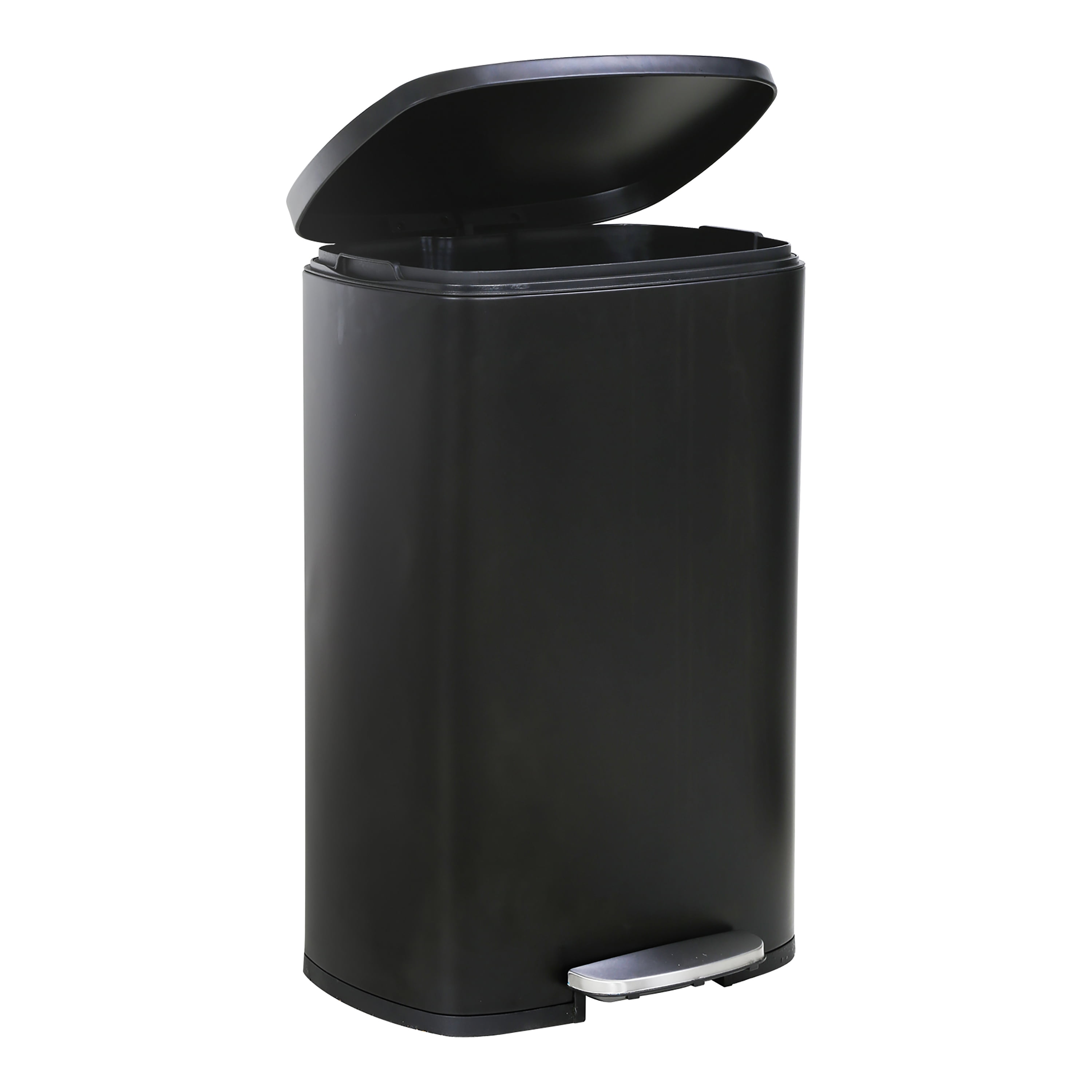 FOA Ament 13 Gallon Stainless Steel Step Foot Pedal Trash Can in Black ...