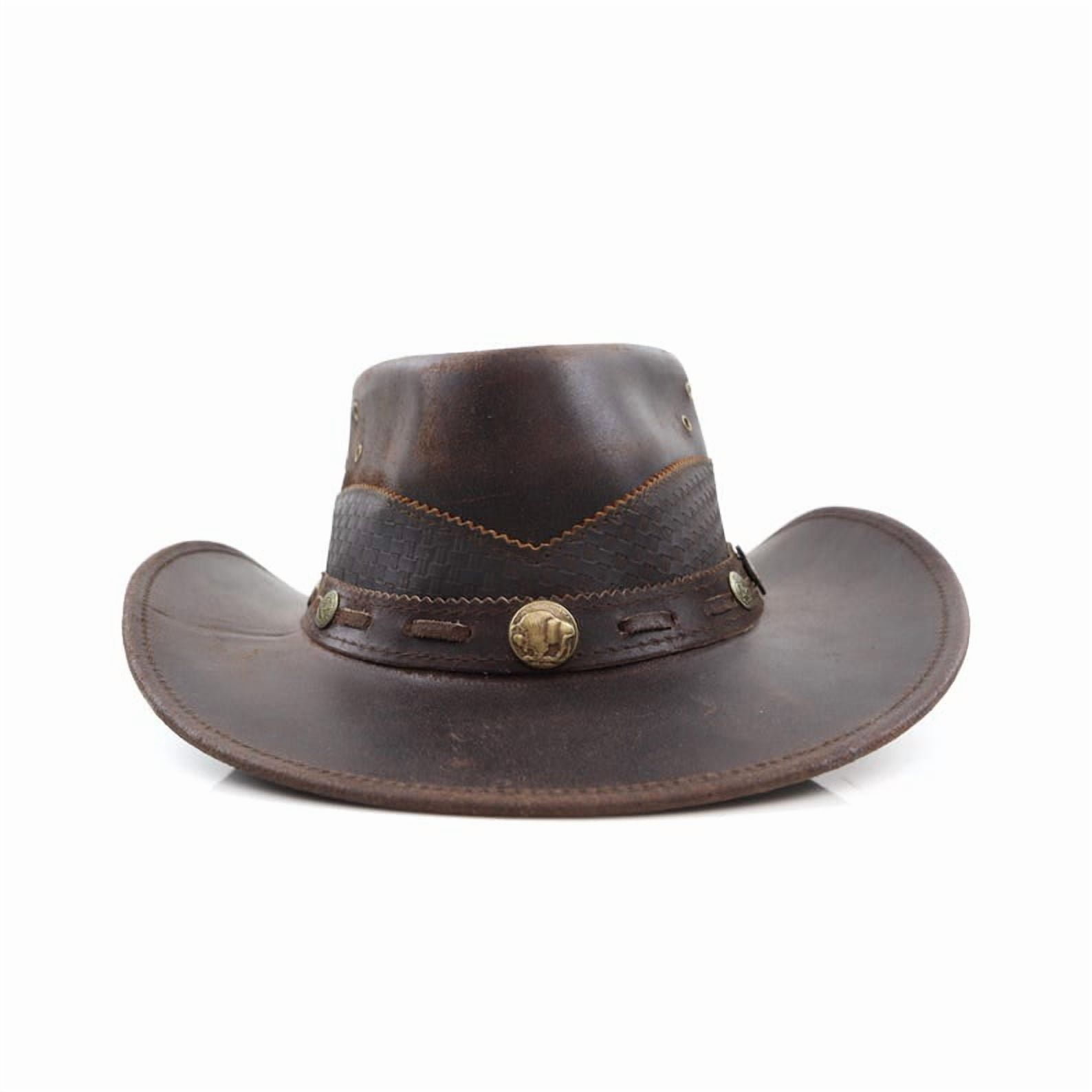 StellMan Men's Genuine Leather Cowboy Hat Western Outback Style with ...