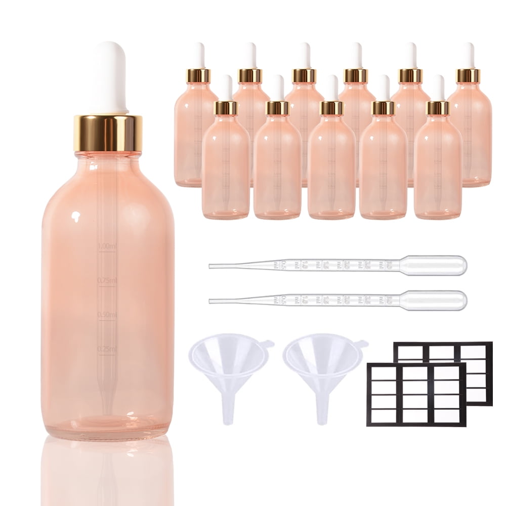 Keigocare 4 oz Pink Glass Dropper Bottles with Leakproof, Funnel & Cap ...