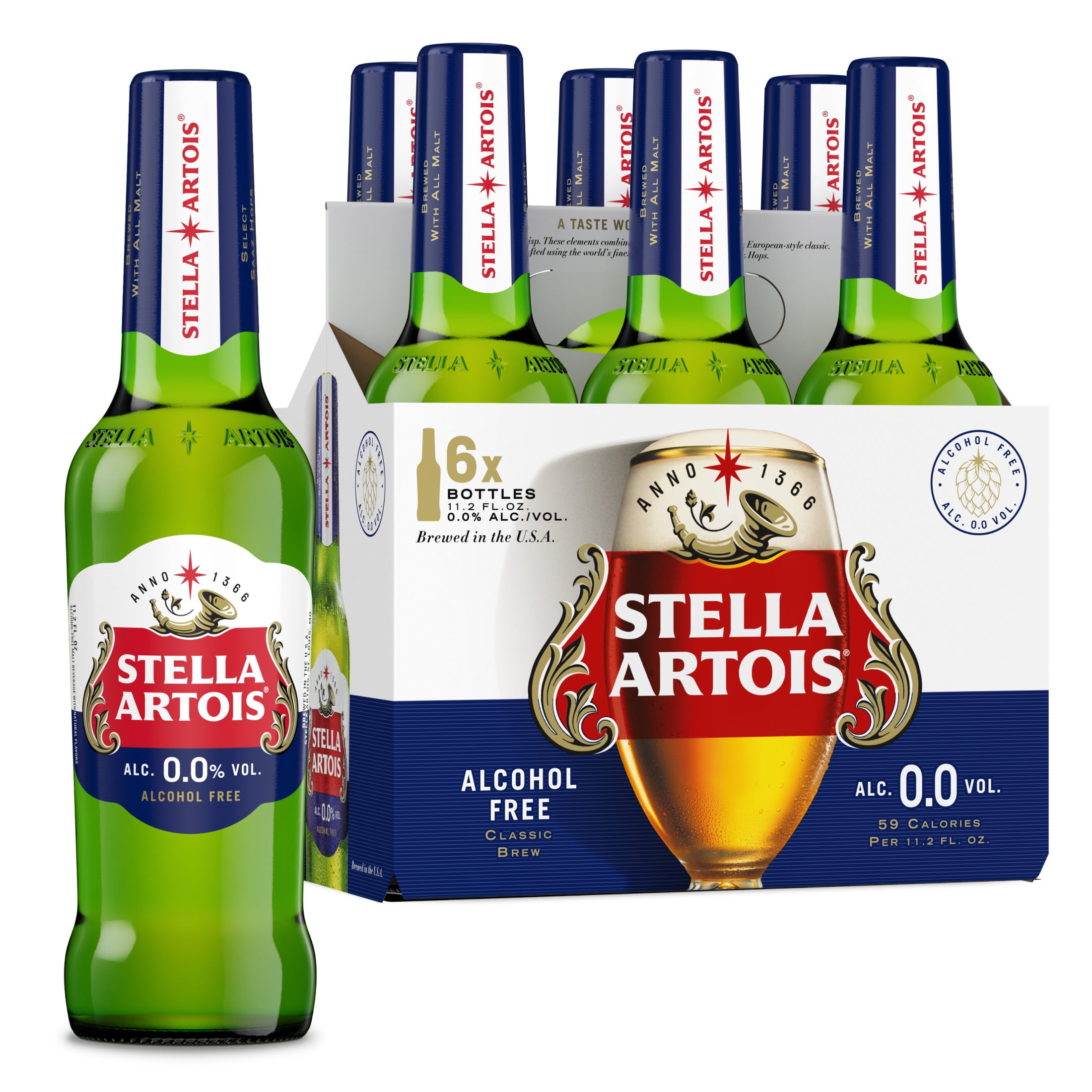 Stella Artois 0.0 Non-Alcoholic Lager Beer 6 Pack 11.2 fl oz Glass Bottles - Walmart.com
