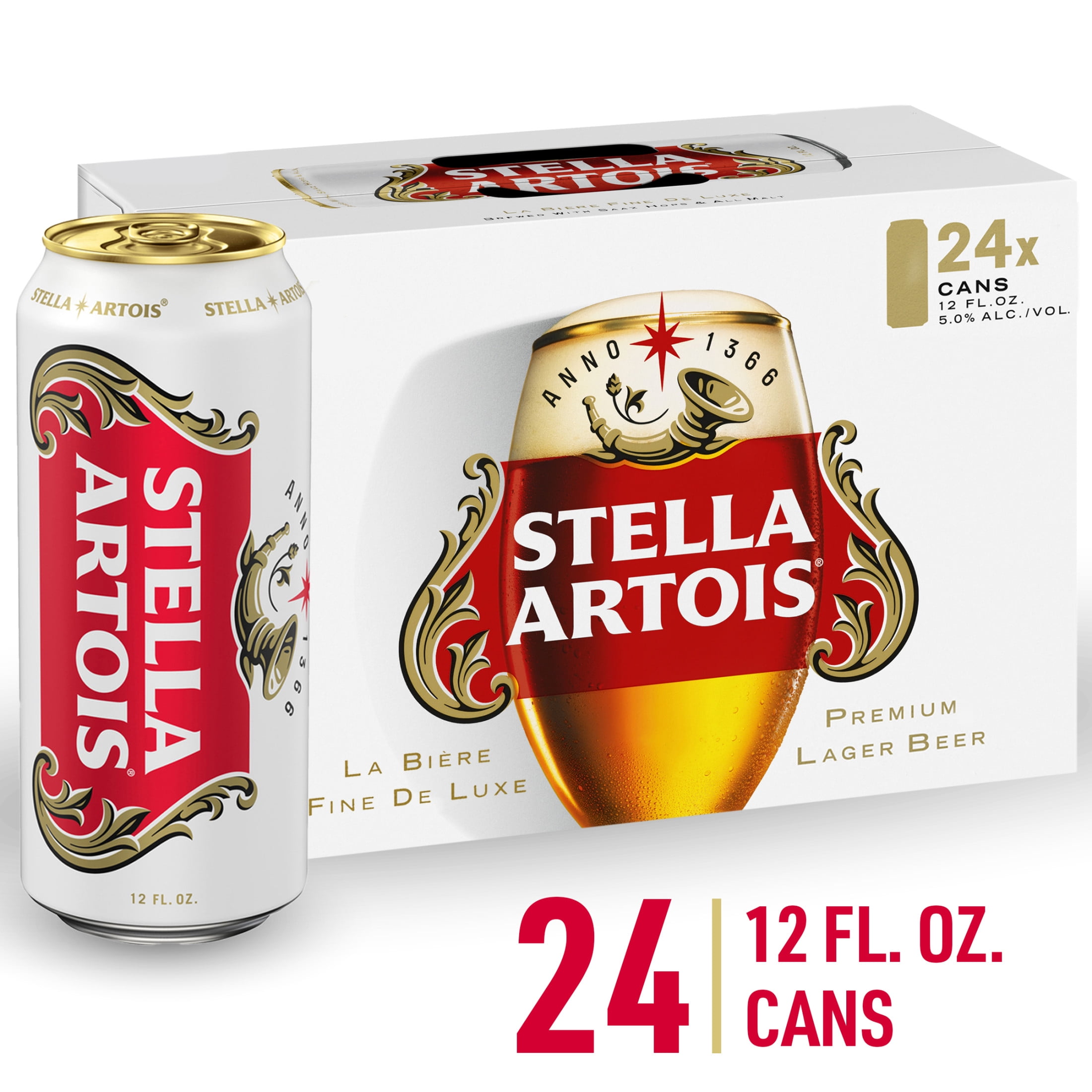 Stella Artois Premium Lager Beer 24, 12 fl oz Cans, 5.0% ABV - Walmart.com