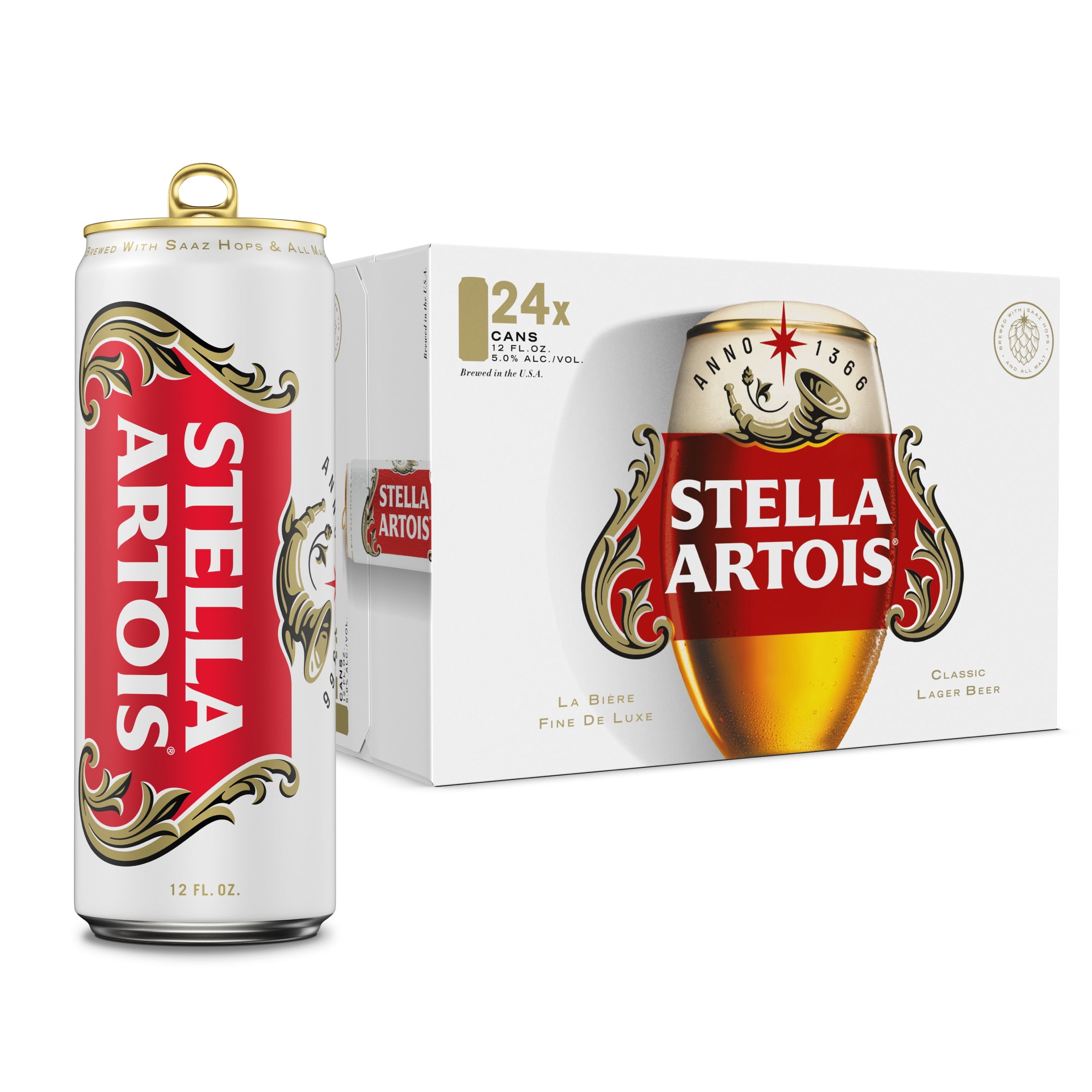 Stella Artois Premium Lager Beer 24 Pack 12 fl oz Aluminum Cans 5% ABV ...