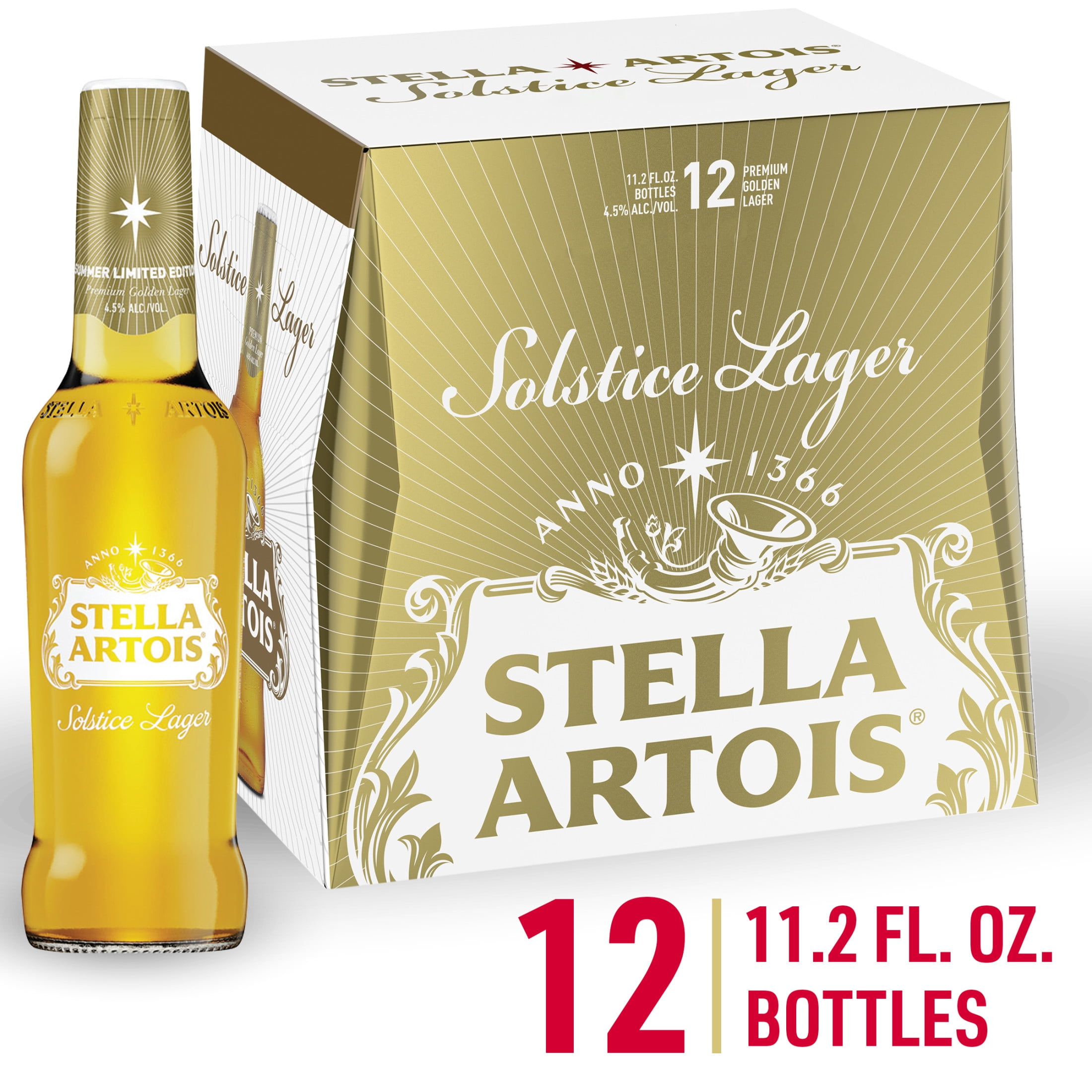 Stella Artois Solstice Lager, 12 Pack 11.2 fl. oz. Glass Bottles, 4.5% ...