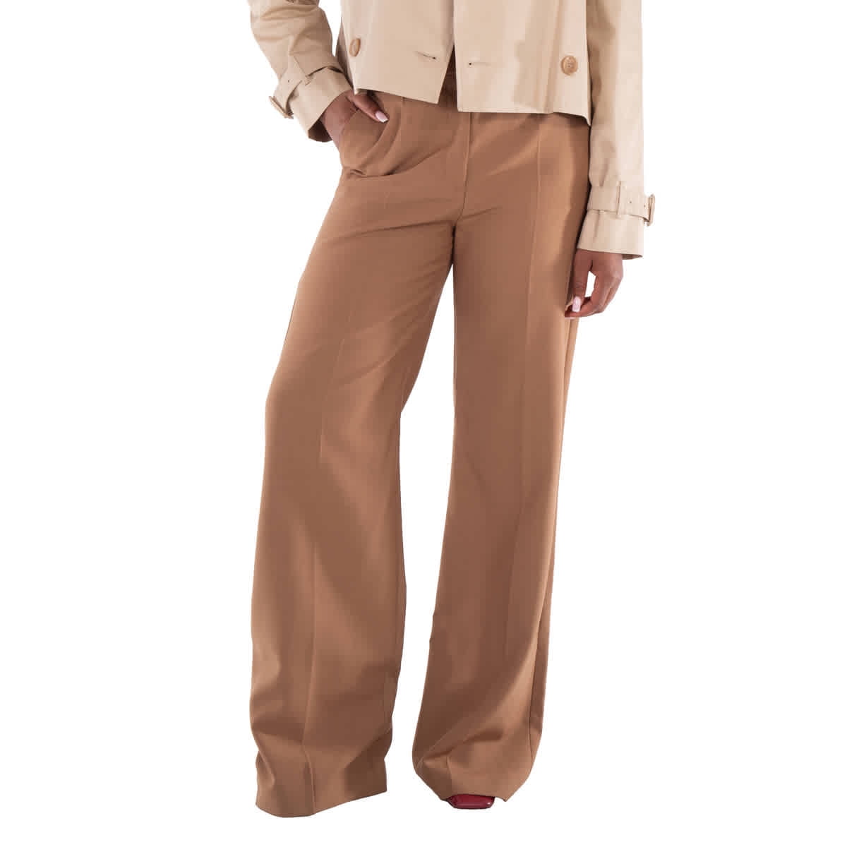 Stella Mccartney Ladies Tobacco Straight-Leg Wool Trousers, Brand Size ...