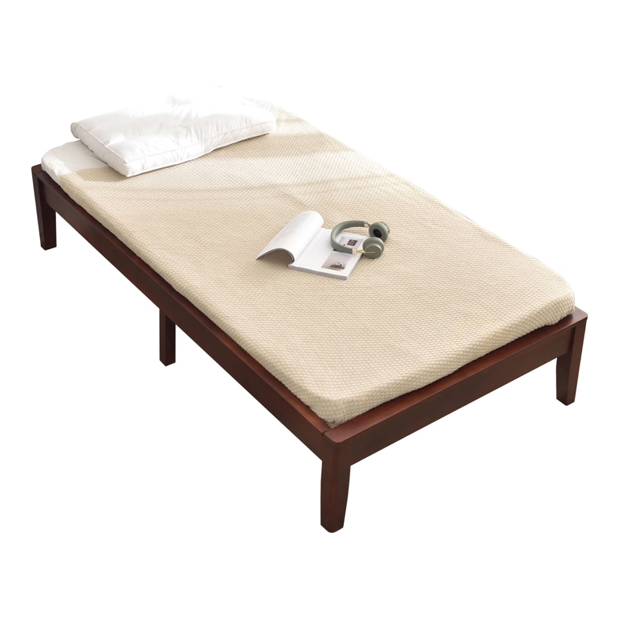Stella Solid Pine Wood Twin Platform Bed Frame - Mahogany - Walmart.com