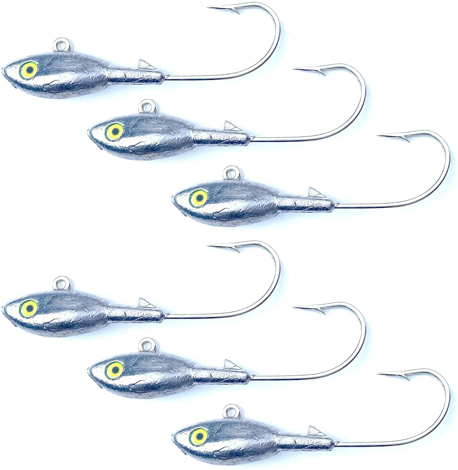 Stellar Silver 3/8 Ounce Fish Jig Head (6 Pack) with Double Eye Head ...