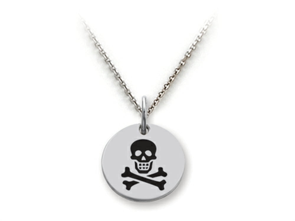 Stellar White 925 Sterling Silver Skull and Crossbones Disc Pendant ...