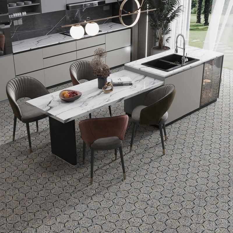 Stellare 11 x 13 in. Honed Charcoal Gray, Black Terrazzo, Marble Mosaic ...
