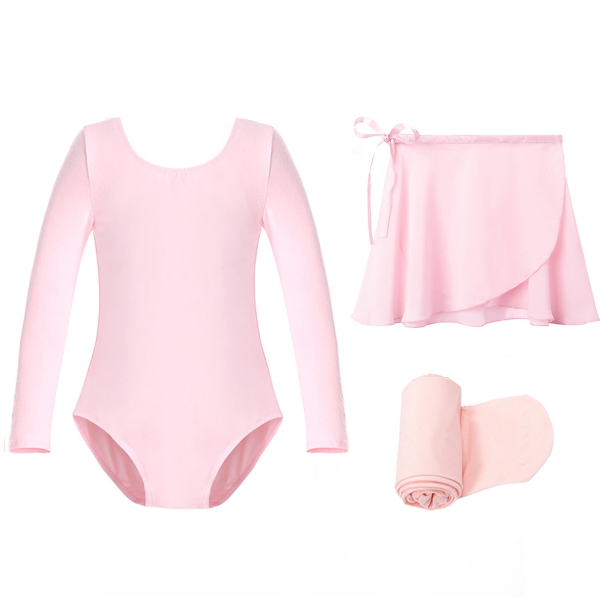 Stelle 3 Piece Ballet Leotard Long Sleeve Outfit Dress Set with Tie up ...