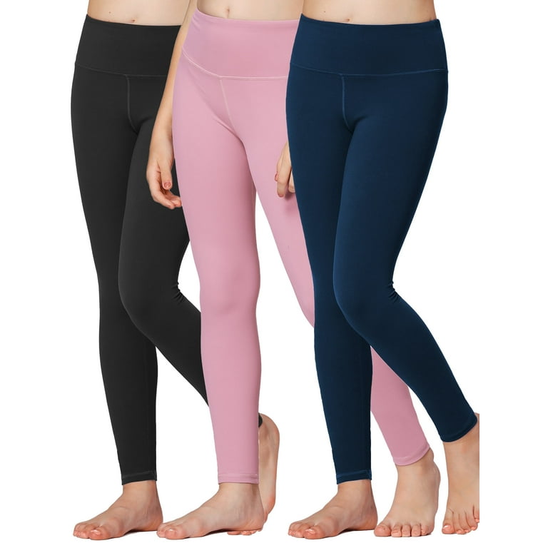 Stelle Girls 3 Pairs Athletic Leggings with Hidden Pockets Full Legnth Running Yoga Pants Workout Dance Leggings Tights for Tween Girls High Waisted Stretchy Active Leggings 5 16Y Black Pink Navy Walm...