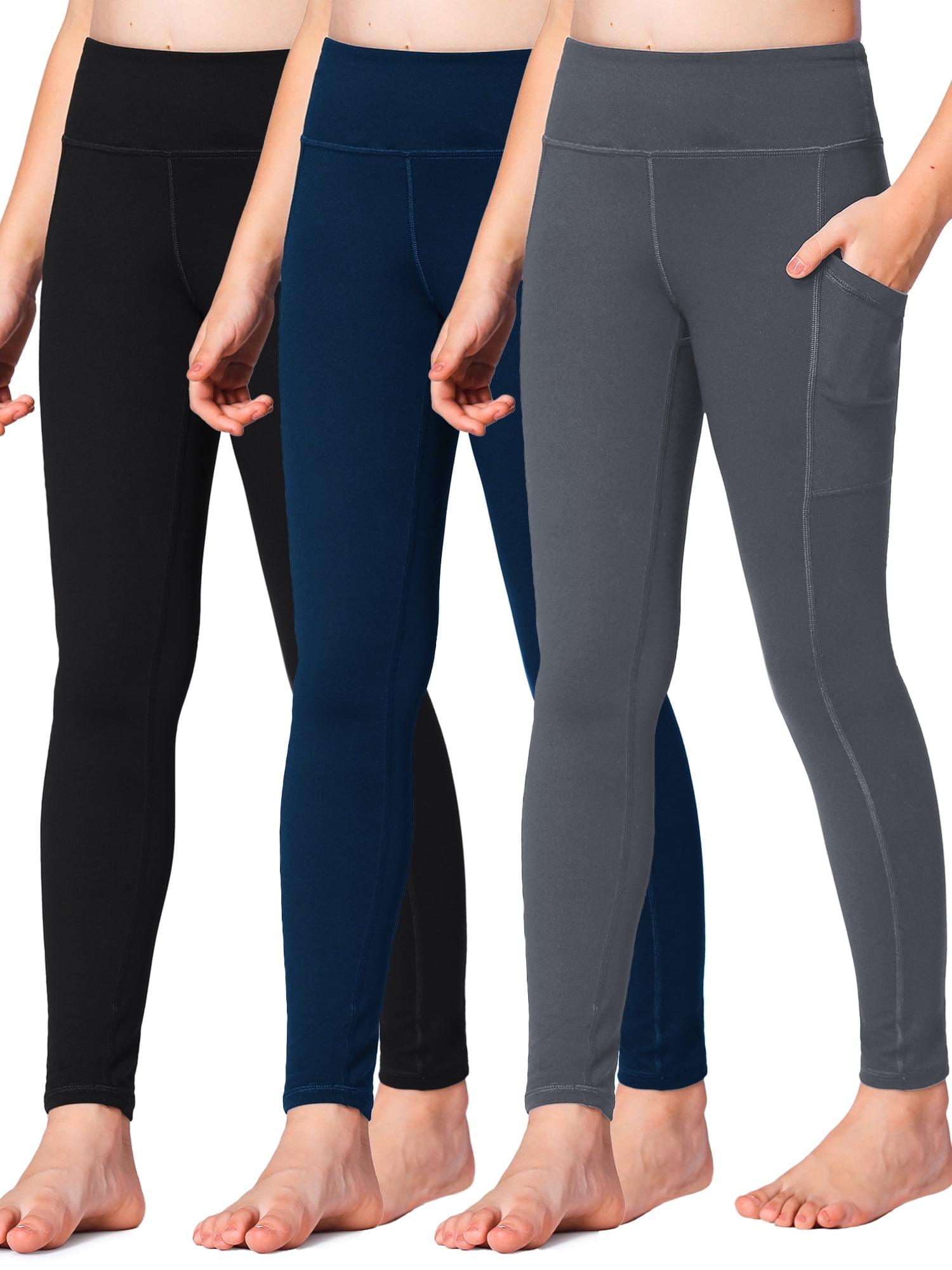 Stelle Girls' 3 Pairs High Rise Athletic Leggings with Side Pockets ...