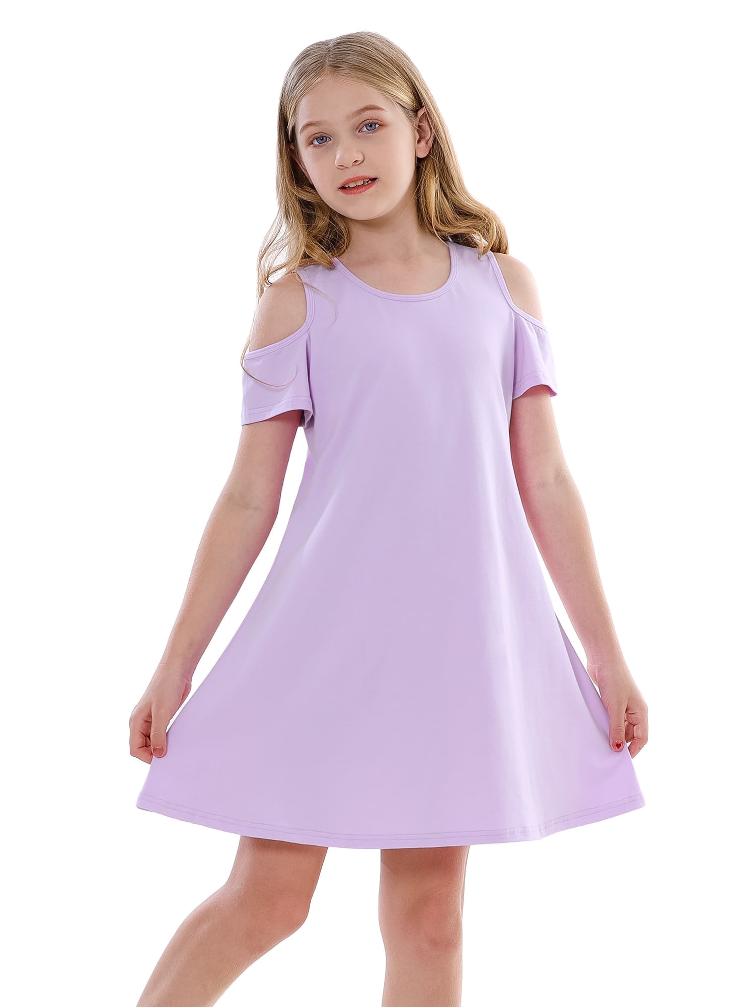 Stelle Girls Cold Shoulder Sundress Short Sleeve Solid Color Swing ...