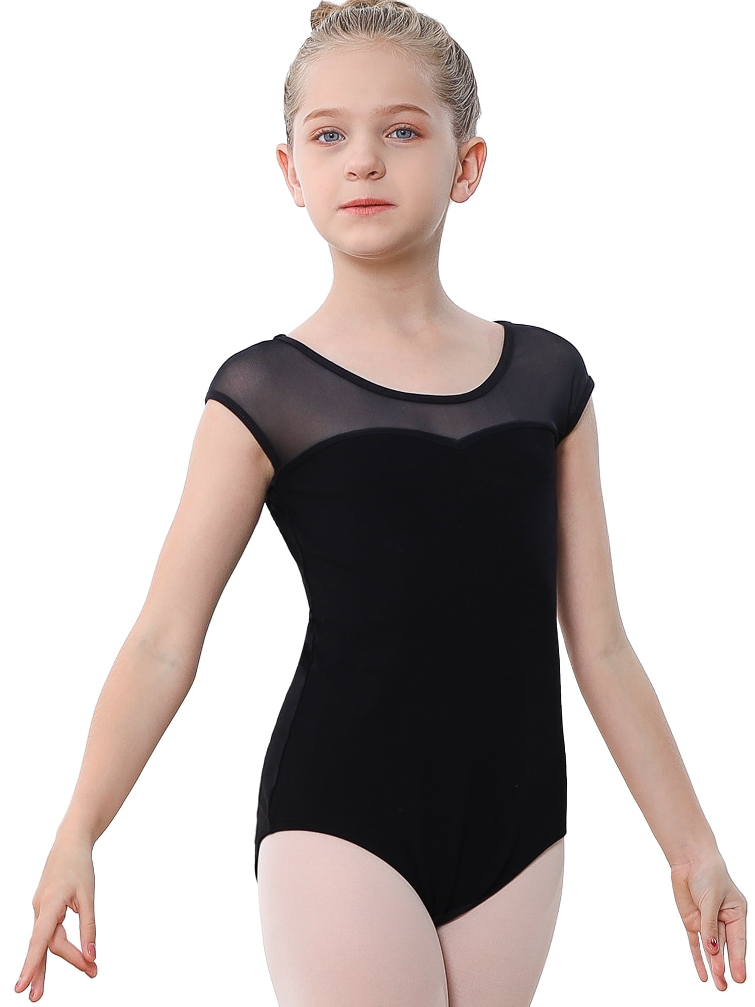 Stelle Girls Mesh Short Sleeve Ballet Leotards Dance Gymnastic Outfits ...