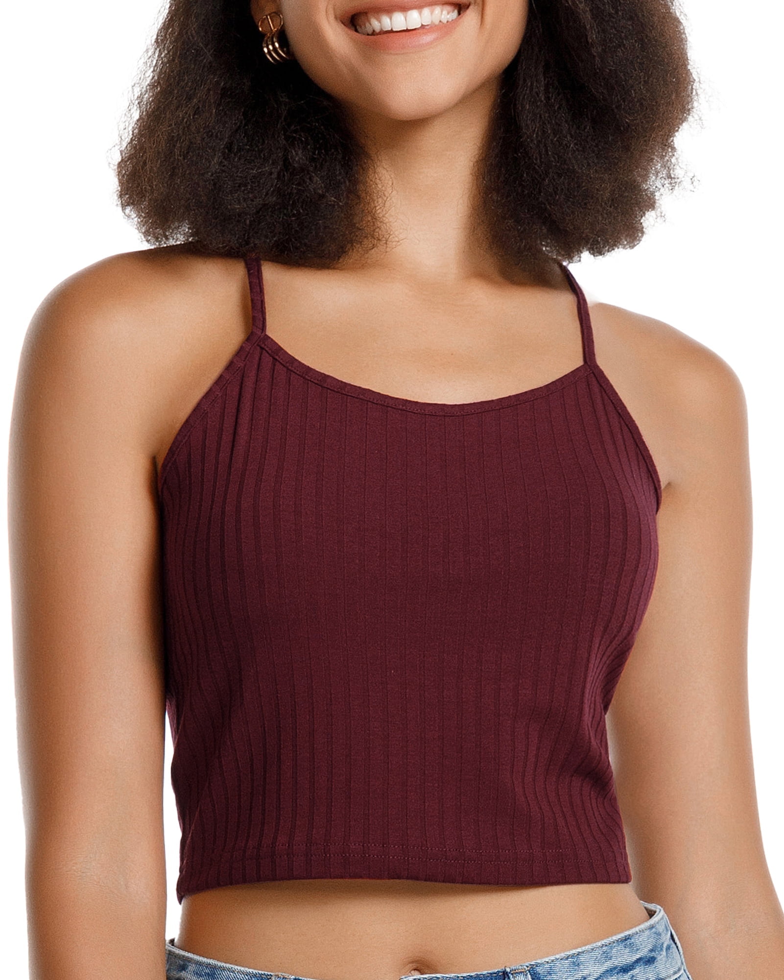 Stelle Women's Crop Top Casual Summer Cami Basic Ribbed Knit Sexy Strappy Top - Walmart.com
