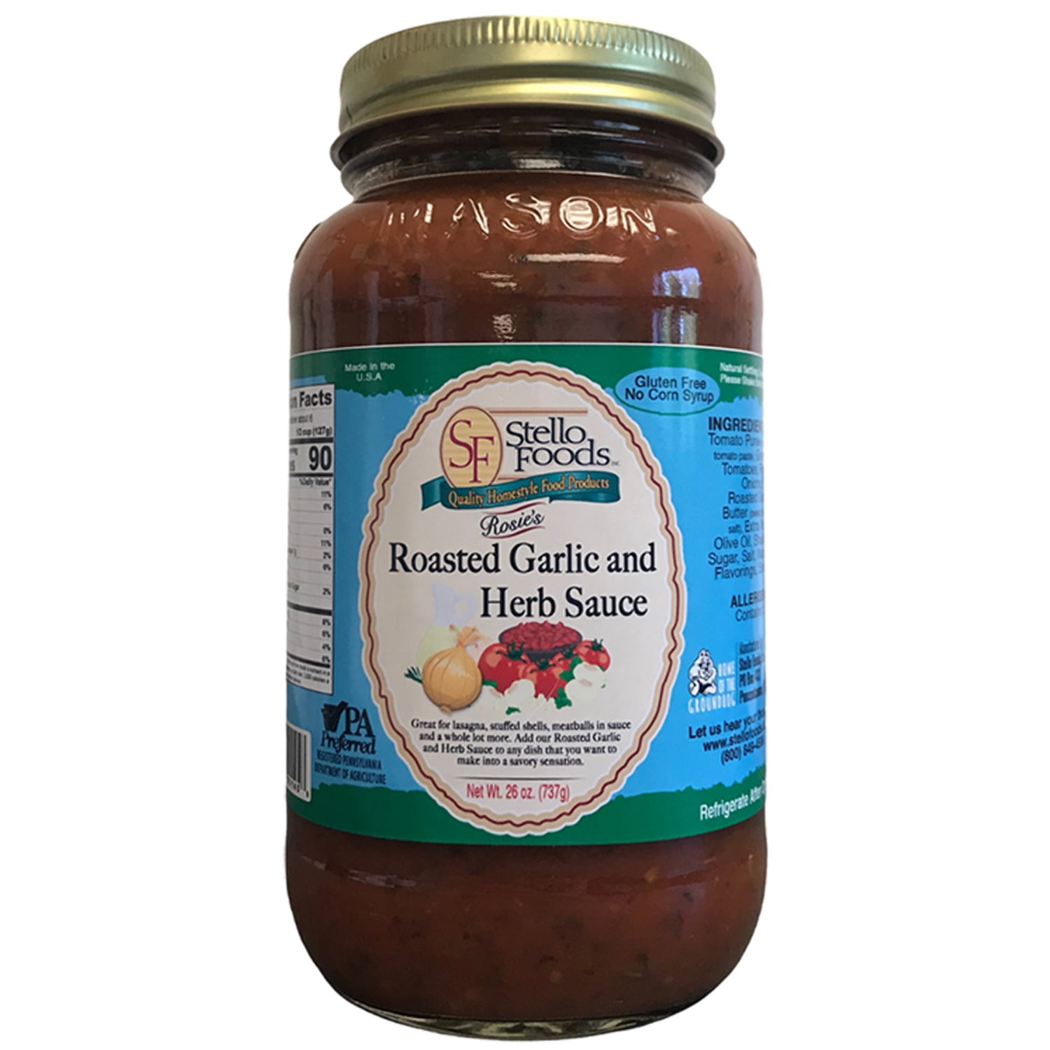 Stello Foods - Rosie's Roasted Garlic and Herb Sauce 26 oz, Gluten Free ...