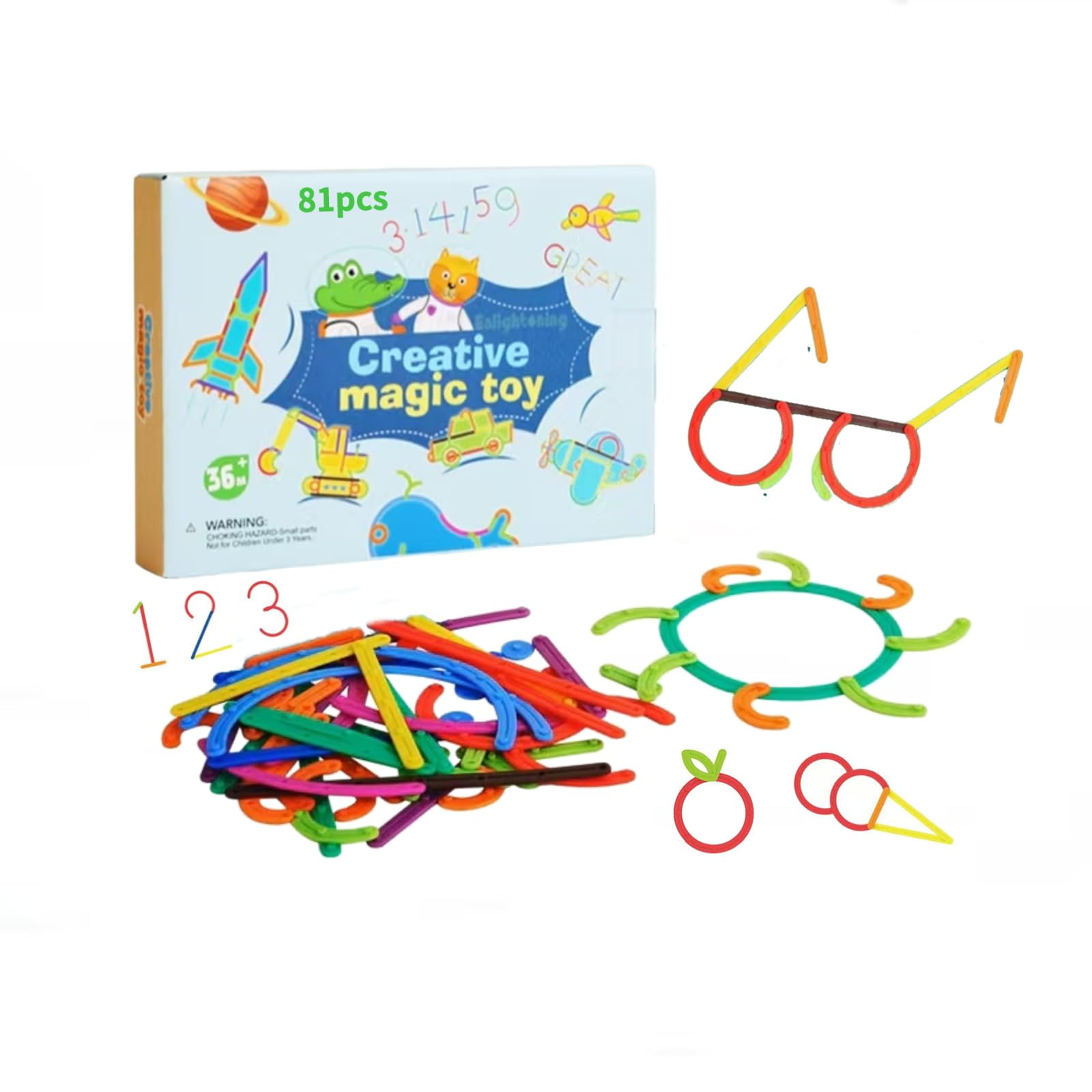 Stem Toy for Kids MMF7 3+, 81pcs Creative Stick Block for Toddler Five ...