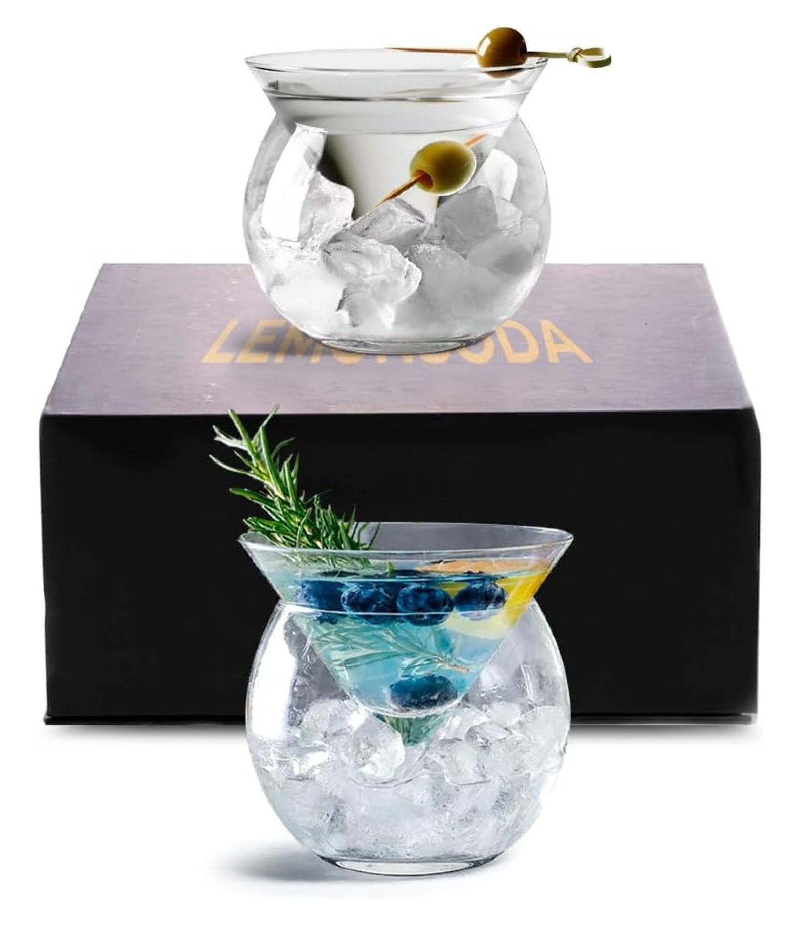Stemless Martini Glasses with Chiller Set of 2 - Cocktail Glass Set ...