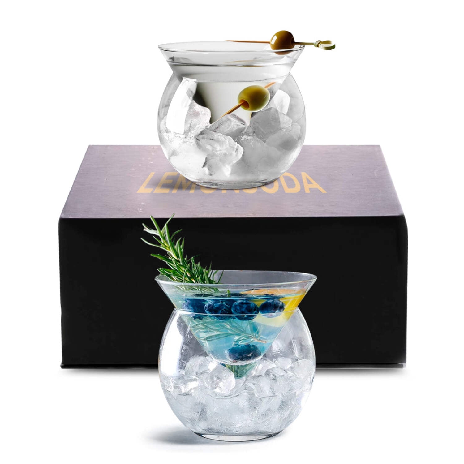 Stemless Martini Glasses Set of 2 with Chiller - Elegant Cocktail Glass ...