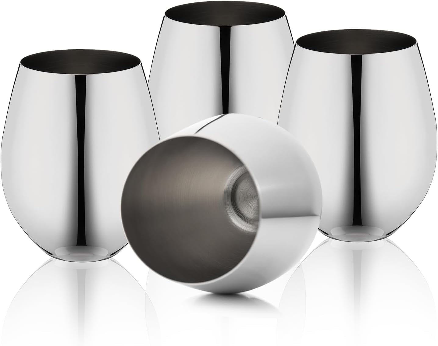 Stemless Stainless Steel Wine Glasses Set of 4, 18oz Unbreakable Metal Wine Glass, Fancy, Unique ...