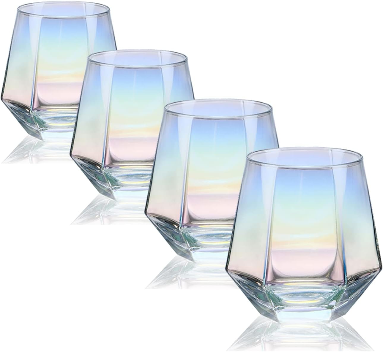 Stemless Wine Glass Set Of 4(10 Oz),Iridescent Glassware,Modern Rainbow ...