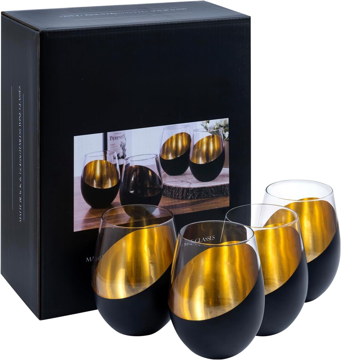 Stemless Wine Glasses - Copper Accent Modern Barware, Elegant Wedding ...