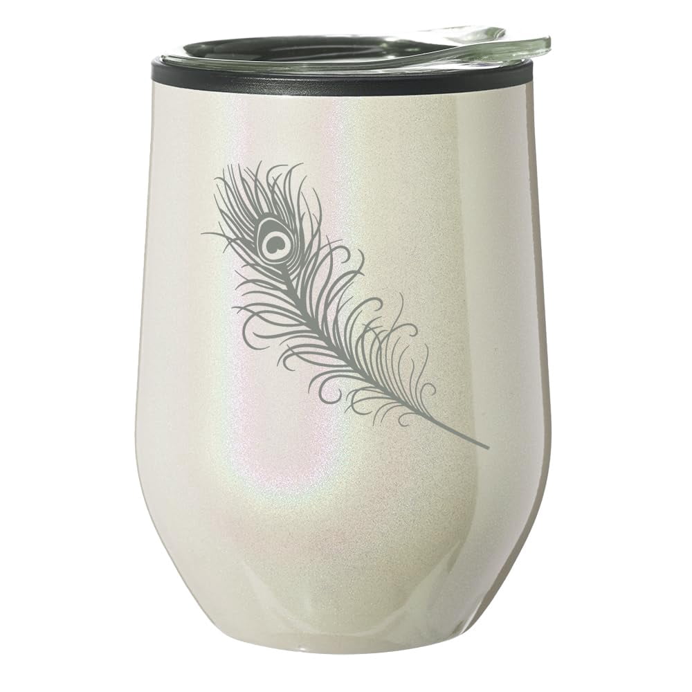 Stemless Wine Tumbler Coffee Travel Mug Glass With Lid Gift Peacock ...