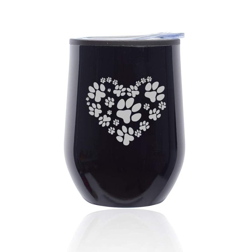 Stemless Wine Tumbler Coffee Travel Mug Glass with Lid Heart Paw Prints ...