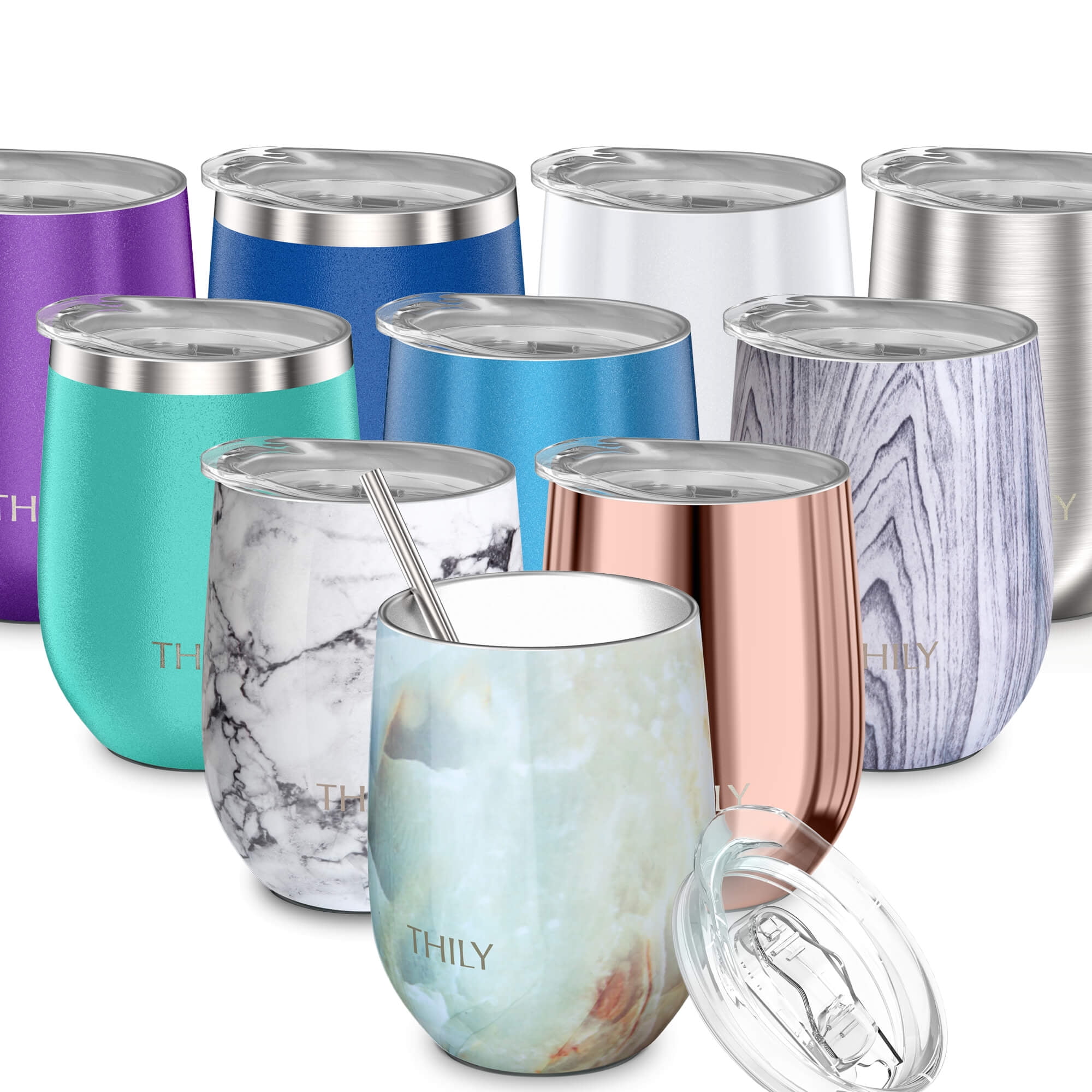 Stemless Wine Tumbler Vacuum Insulated - THILY 12 oz Triple-Insulated ...