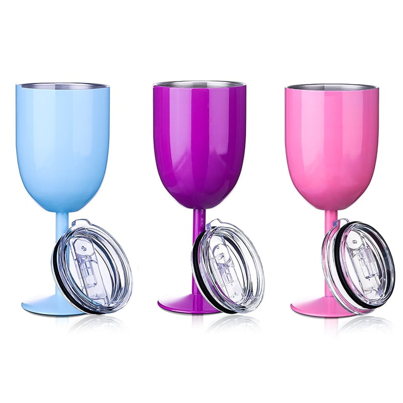 Stemmed Stainless Steel Wine Glasses with Lid Double Wall Insulated ...