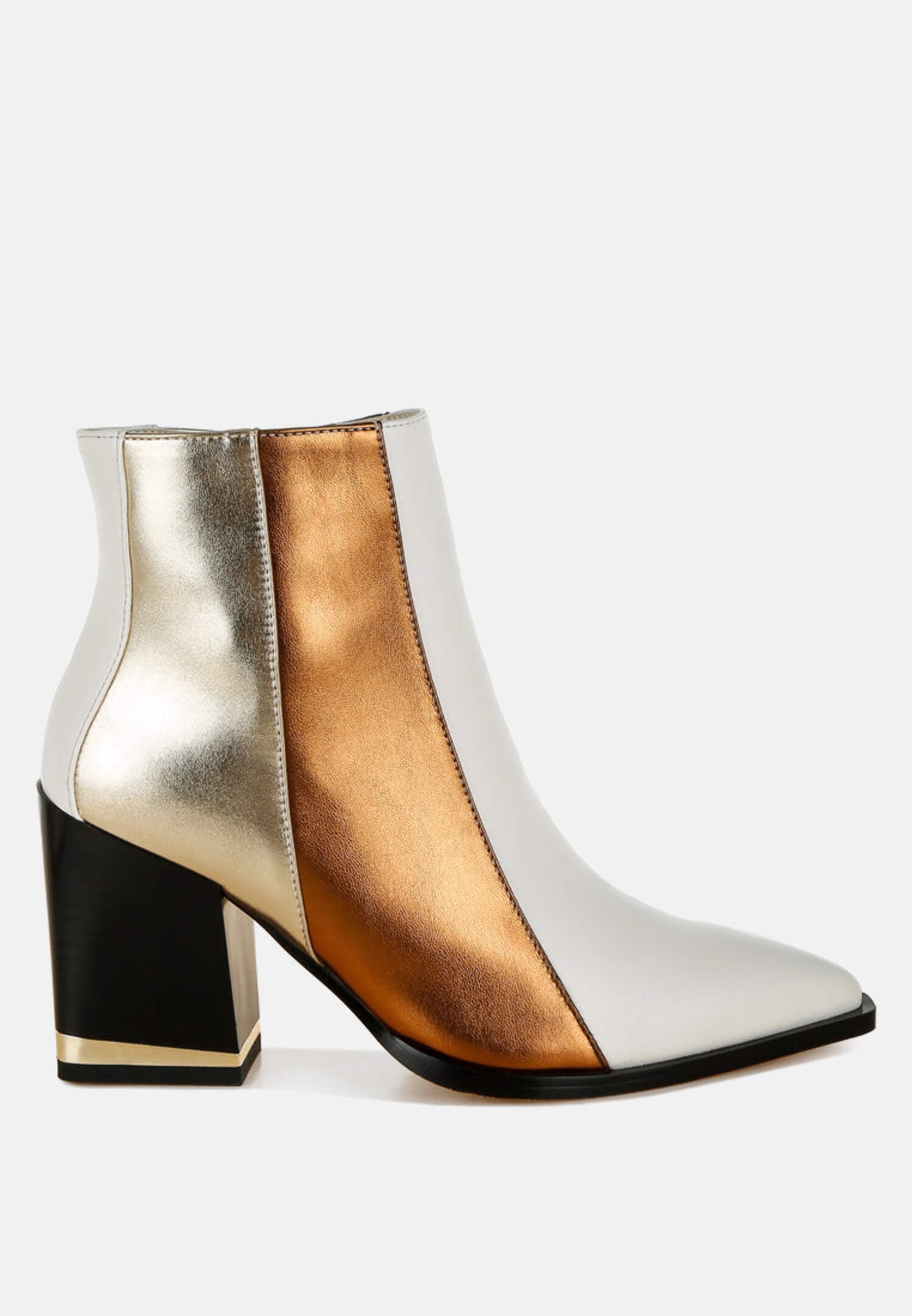 London Rag Three Tone Block Heel Boots with Metallic Zipper and Cushion ...