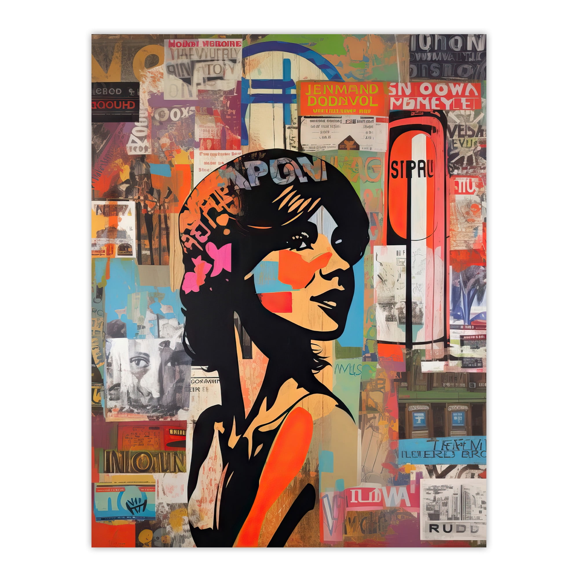 Stencil On City Poster Wall Young Woman Portrait Over Flyposter Adverts ...