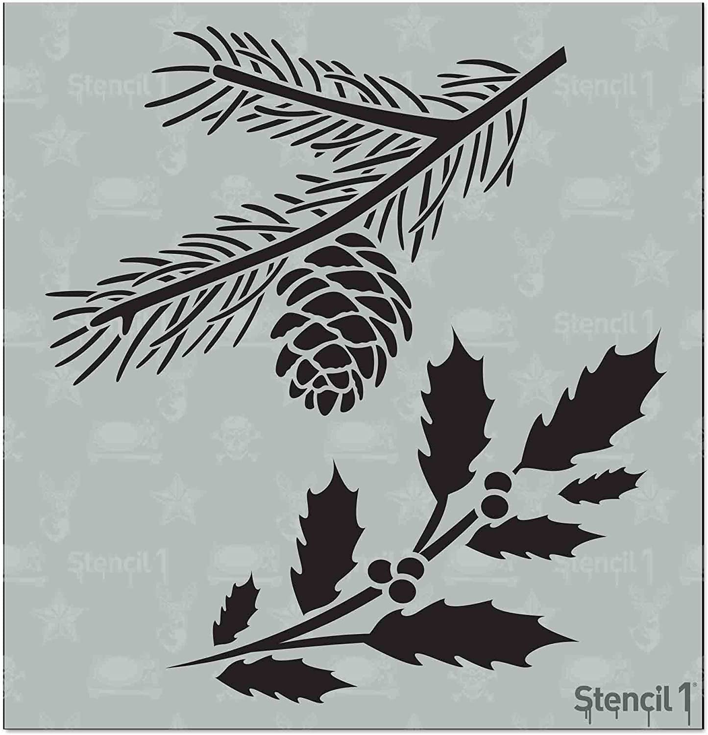 Stencil1 Holly and Evergreen Branches Stencil Winter Holidays ...