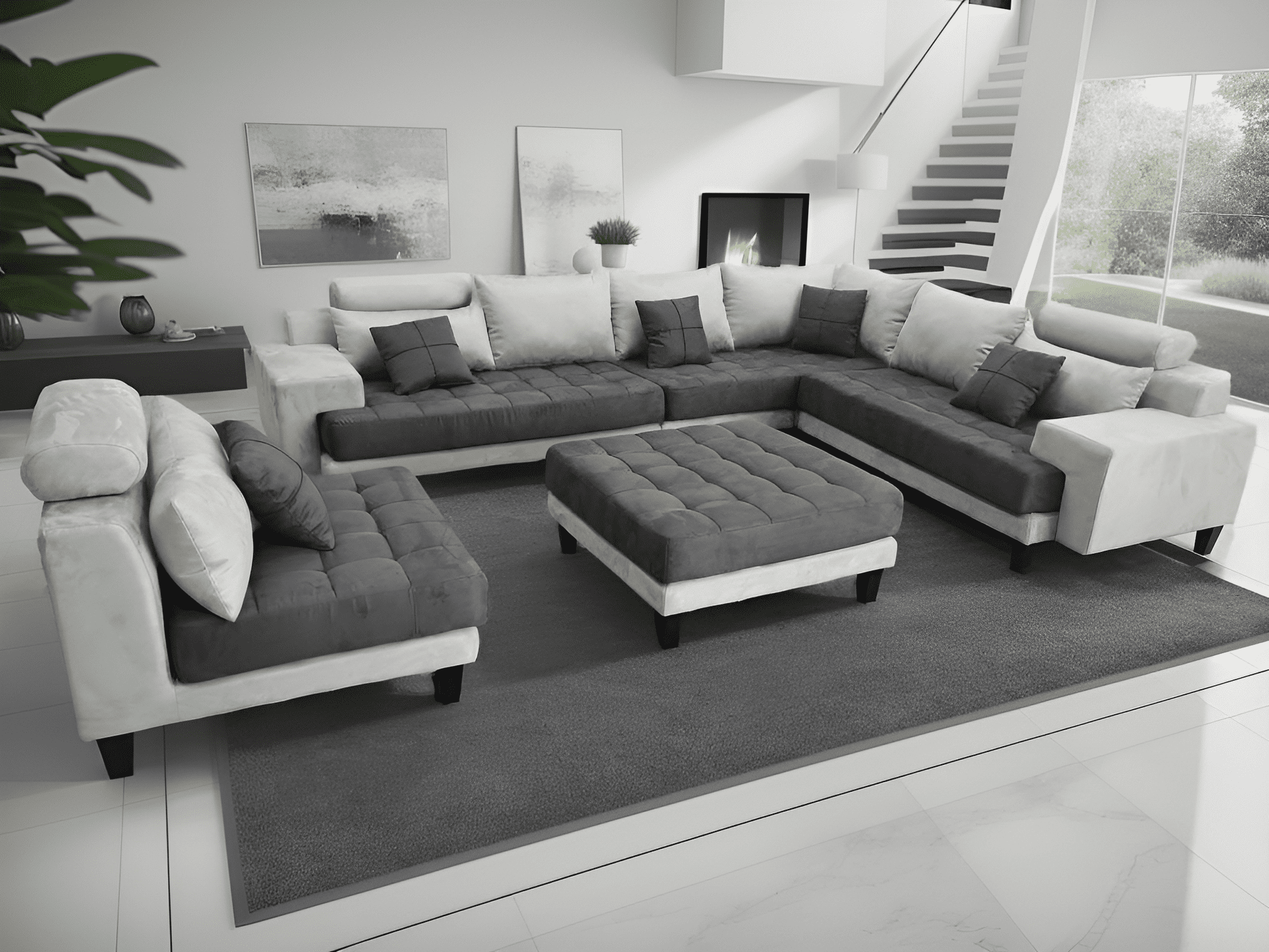 Stendmar L Shape U Shape Reversible Modern Microfiber Fabric Sectional Couch Sofa Set S150DRG 2 Tone Grey Dark Grey