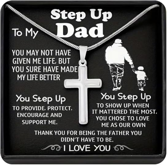 Step Up Dad Cross Pendant Necklace For Men, Religious Pendant, Fathers ...