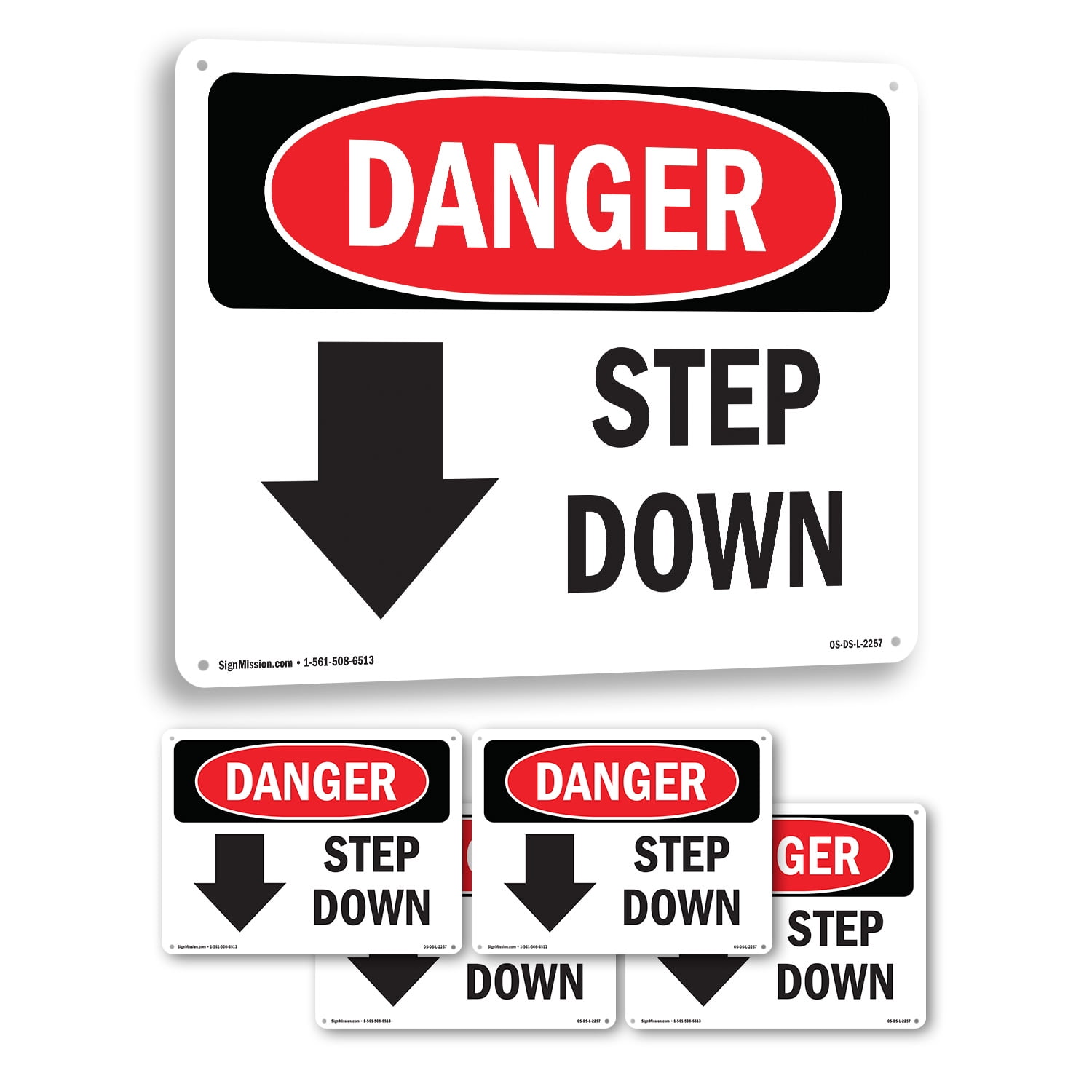 Step Down [Down Arrow] OSHA Danger Rigid Plastic Sign 18 Inch x 12 Inch ...