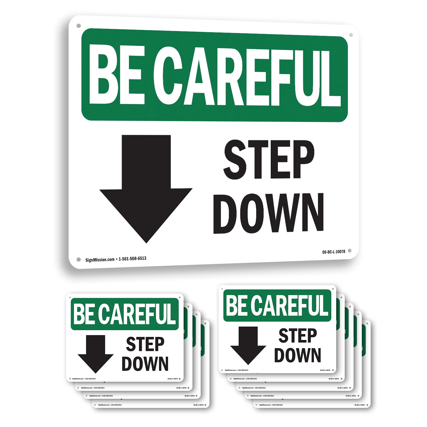 Step Down [Down Arrow] With Symbol OSHA Be Careful Aluminum Sign 14 ...
