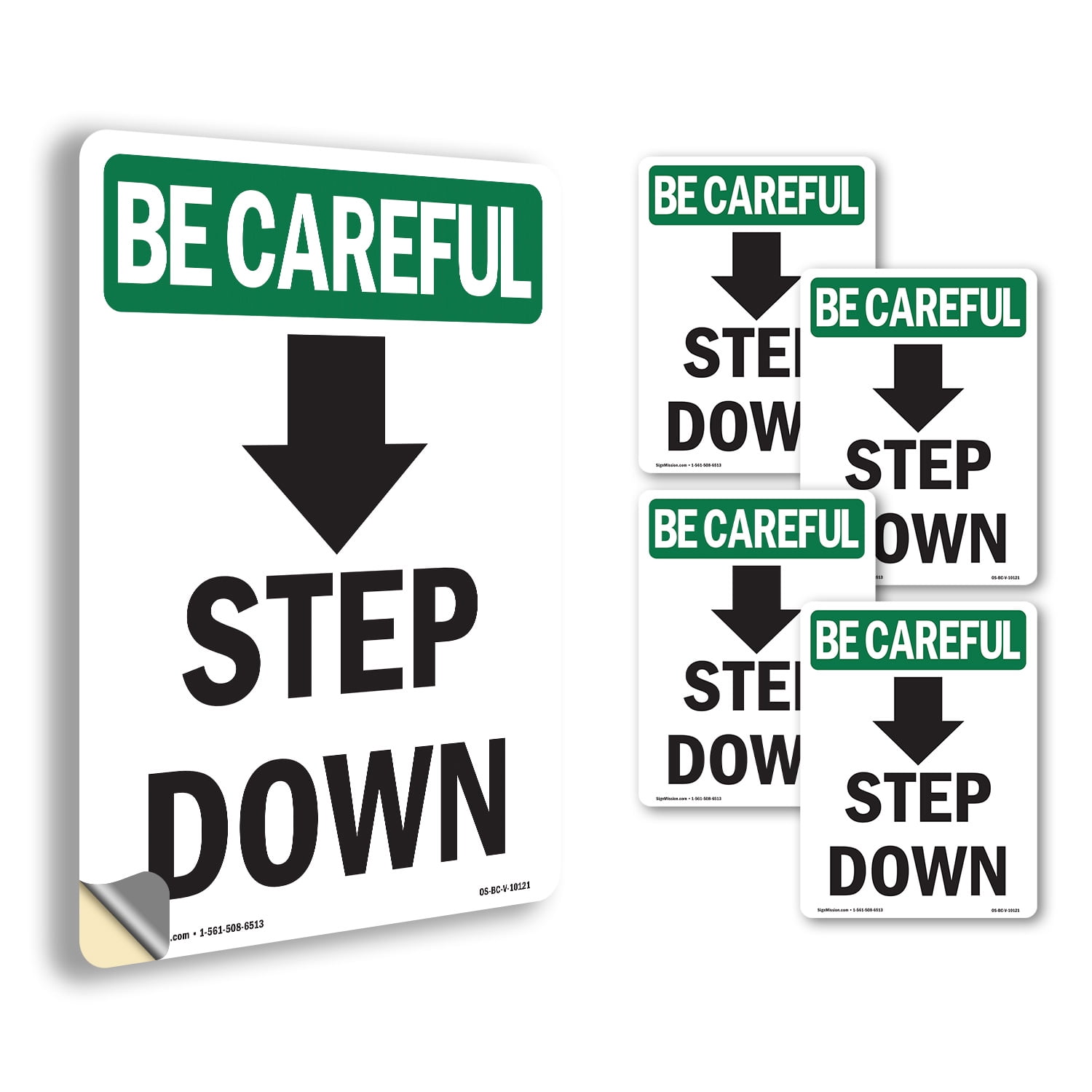 Step Down [Down Arrow] With Symbol OSHA Be Careful Vinyl Decal Label 14 ...