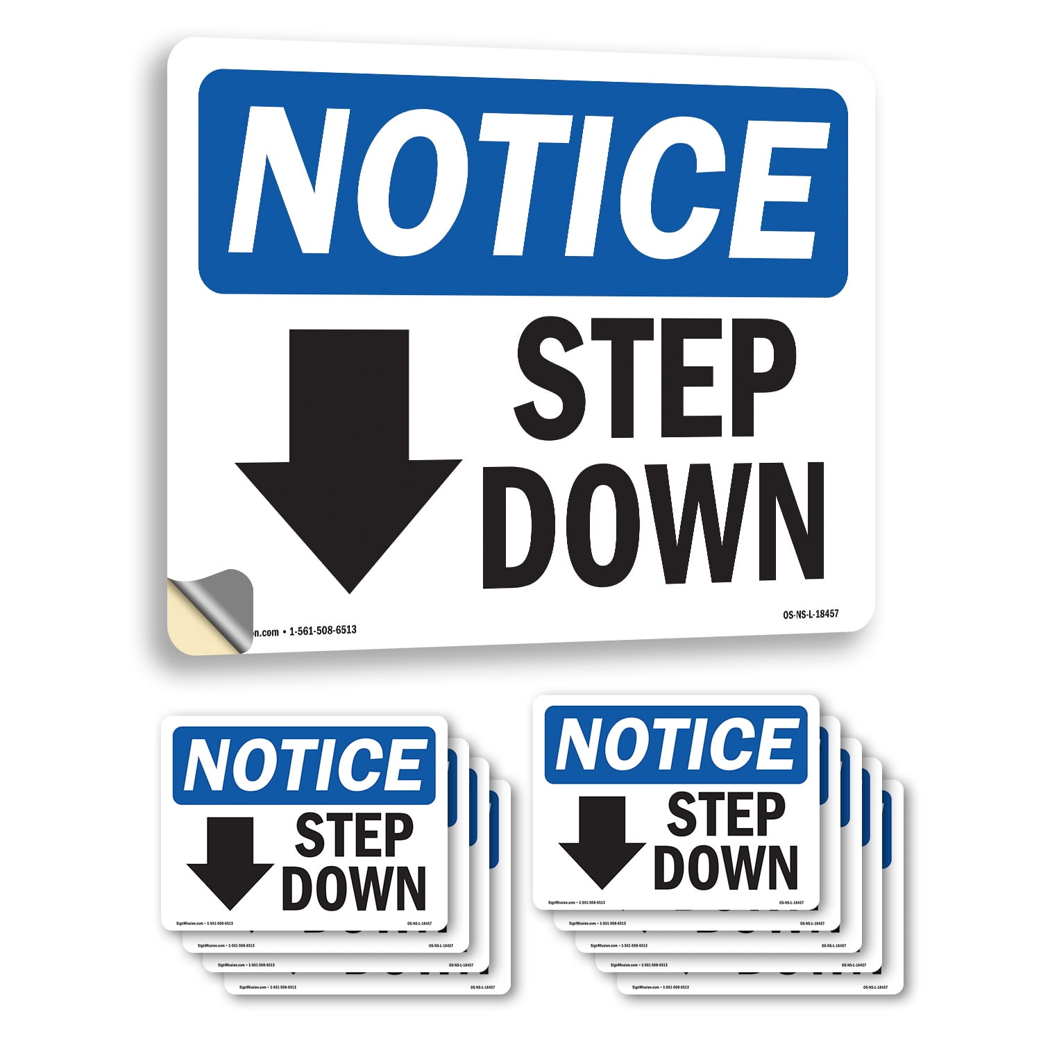 Step Down [Down Arrow] With Symbol OSHA Notice Vinyl Decal Label 18 ...