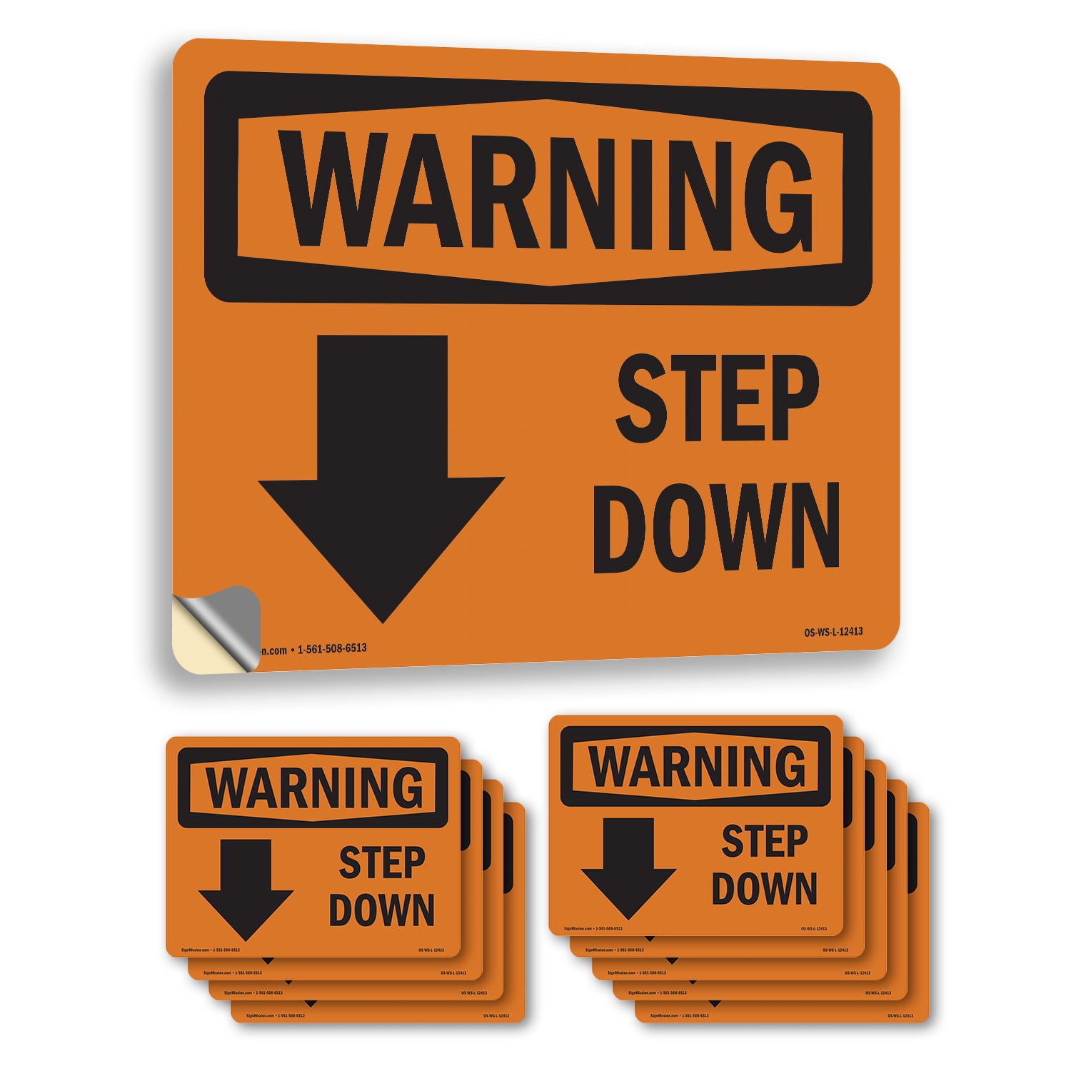 Step Down [Down Arrow] With Symbol OSHA WARNING Vinyl Decal Label 18 ...