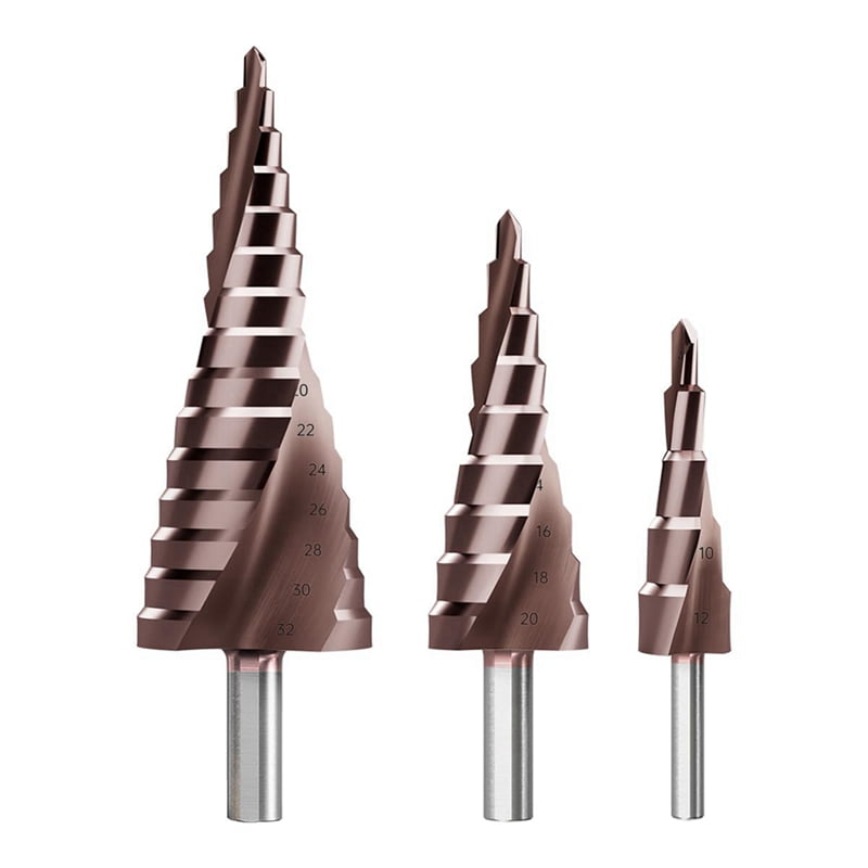 NEW Step Drill Bit Set, 3Pcs Titanium Bits, Metric 4mm to 32mm Cone ...