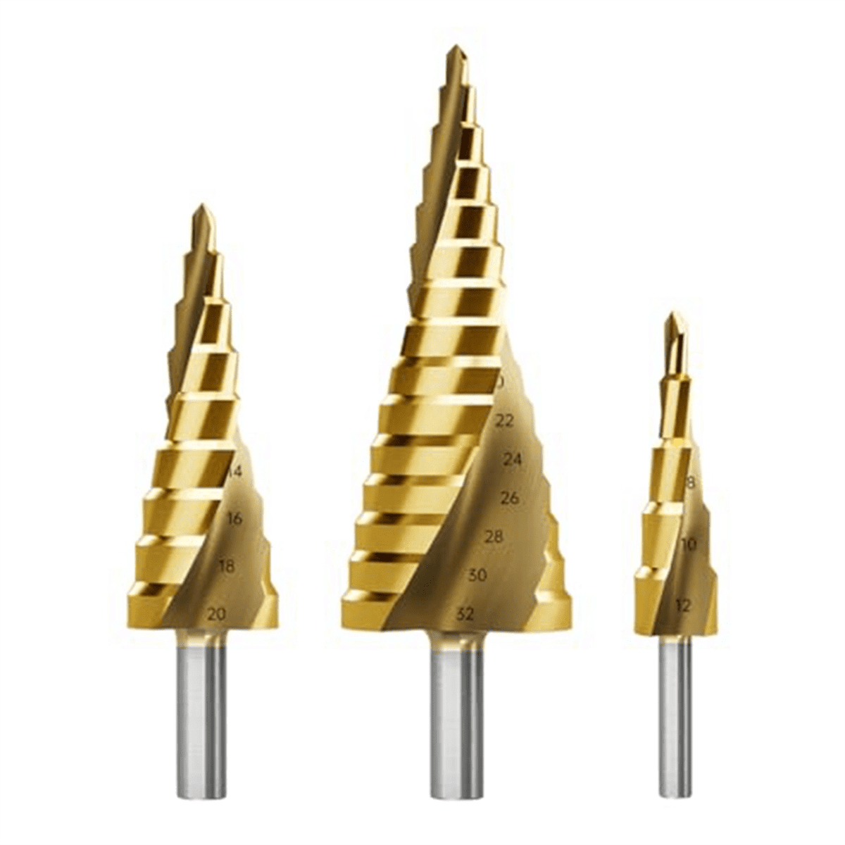 Step Drill Bit Set, 3Pcs Titanium Bits, Metric 4mm to 32mm Cone Bits ...