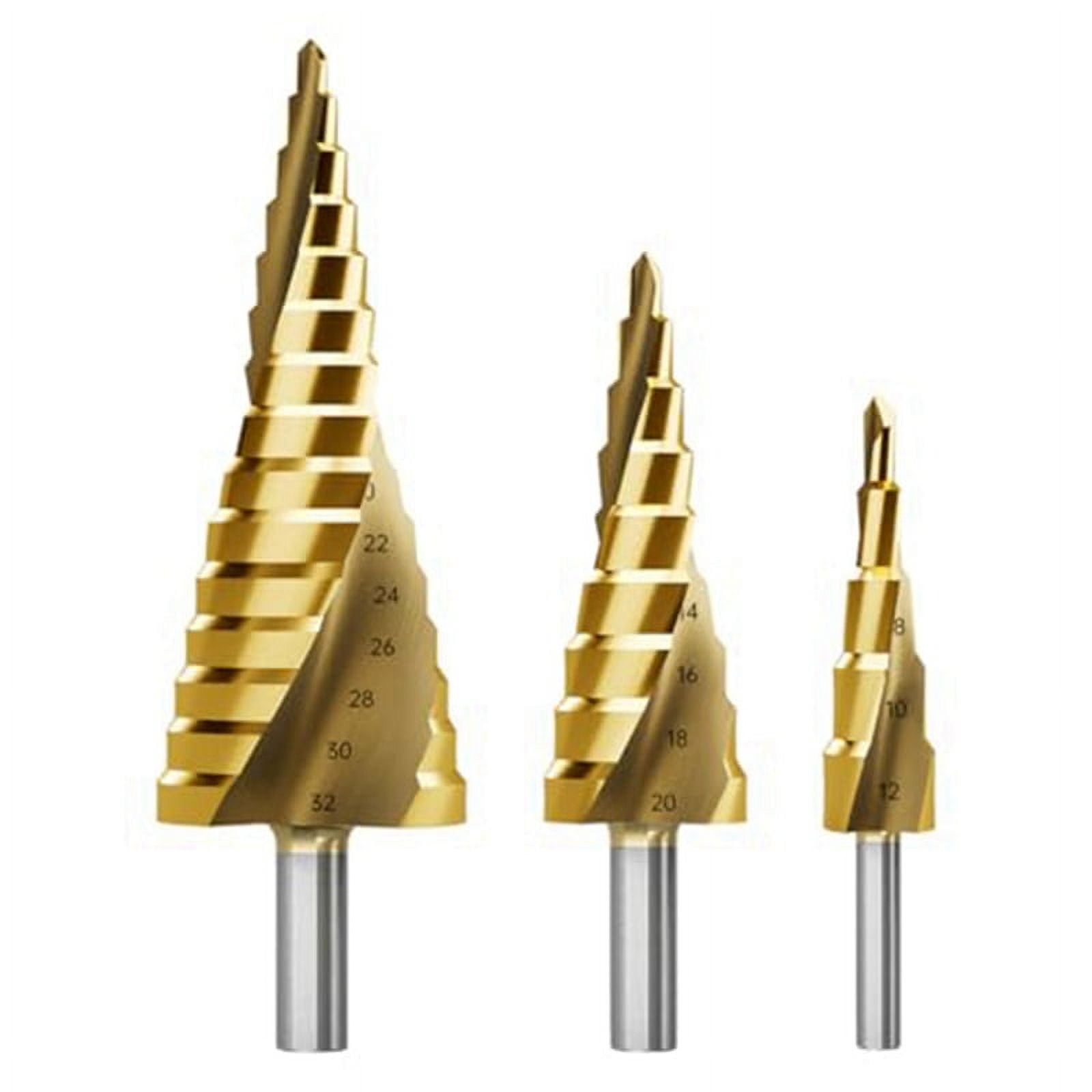 NEW Step Drill Bit Set, 3Pcs Titanium Bits, Metric 4mm to 32mm HSS6542 ...
