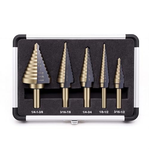 Step Drill Bit Set 5PCS, 50 Sizes HSS Titanium Coated Step Bits for ...