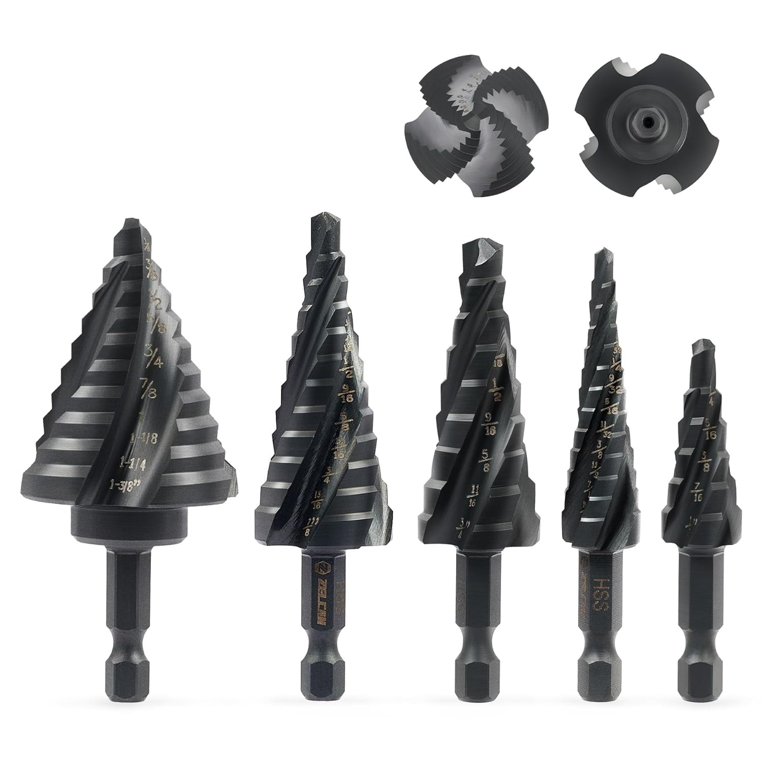 Step Drill Bit Set, 5PCS Four Spiral Flute Step Bits for Metal, 50 ...