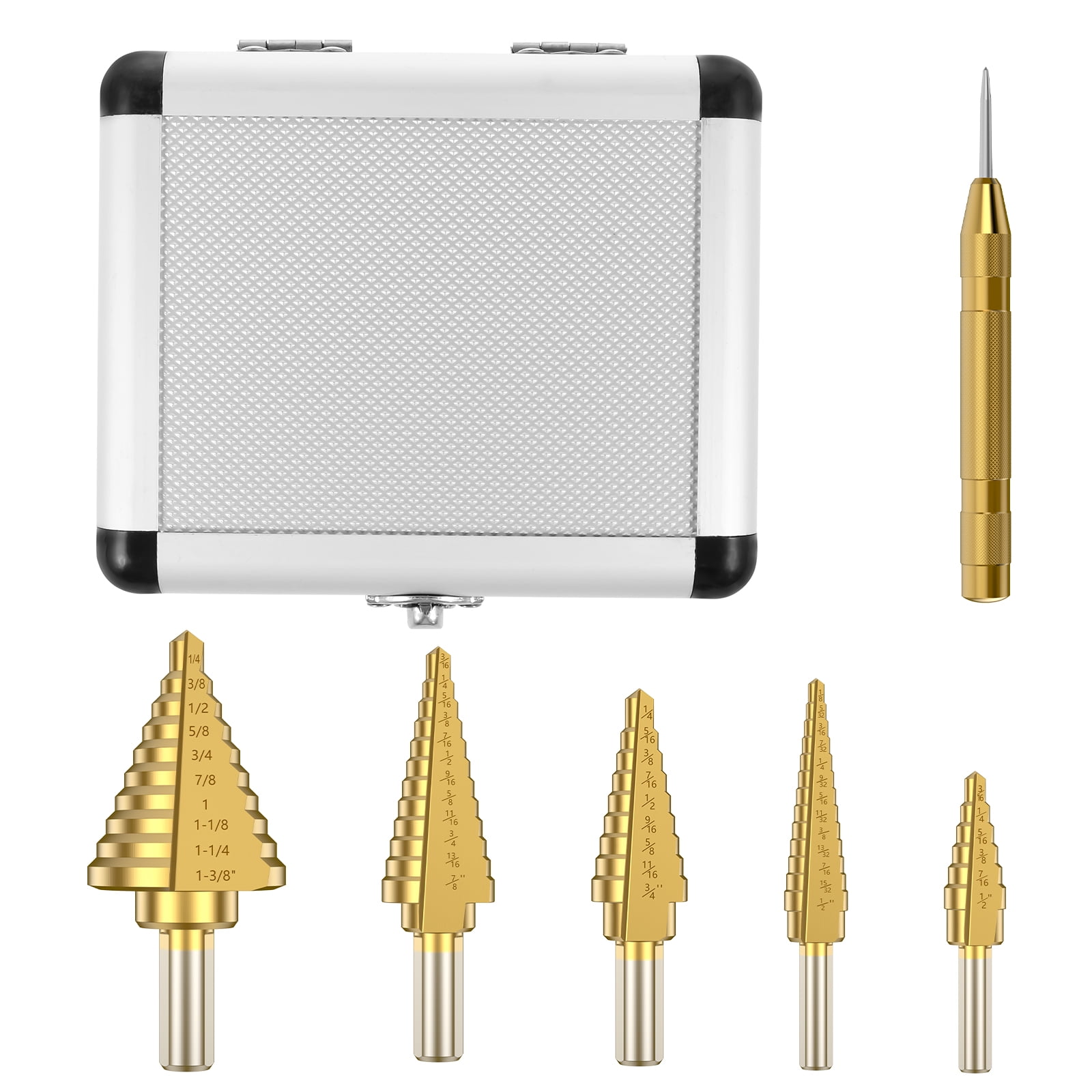 Step Drill Bit Set Rustproof Bearing Steel Step Bits with Auto Center ...