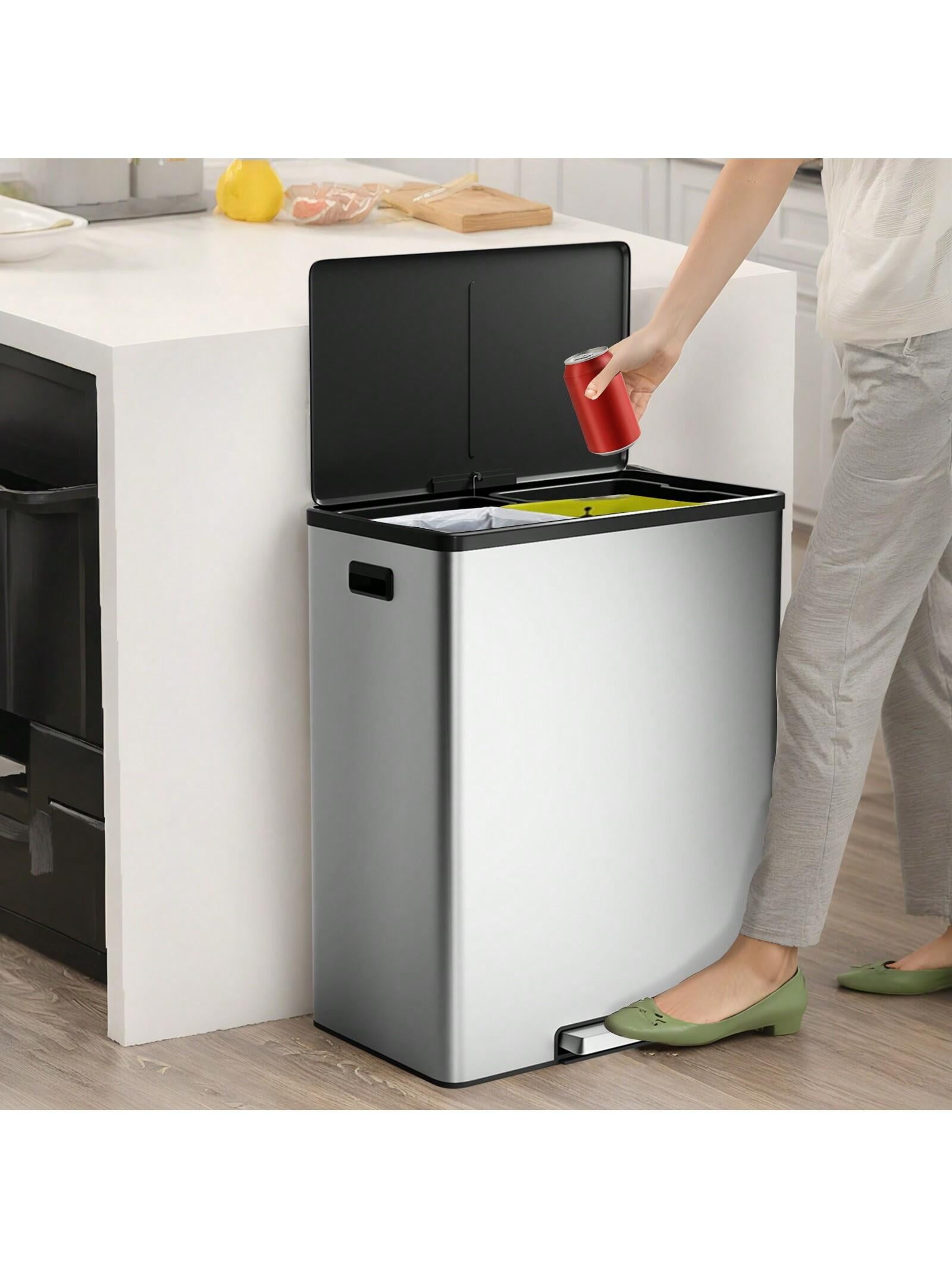 Step Dual Trash Can, 60L/16 Gallon Recycle Bins with Lid, 2 Removable ...